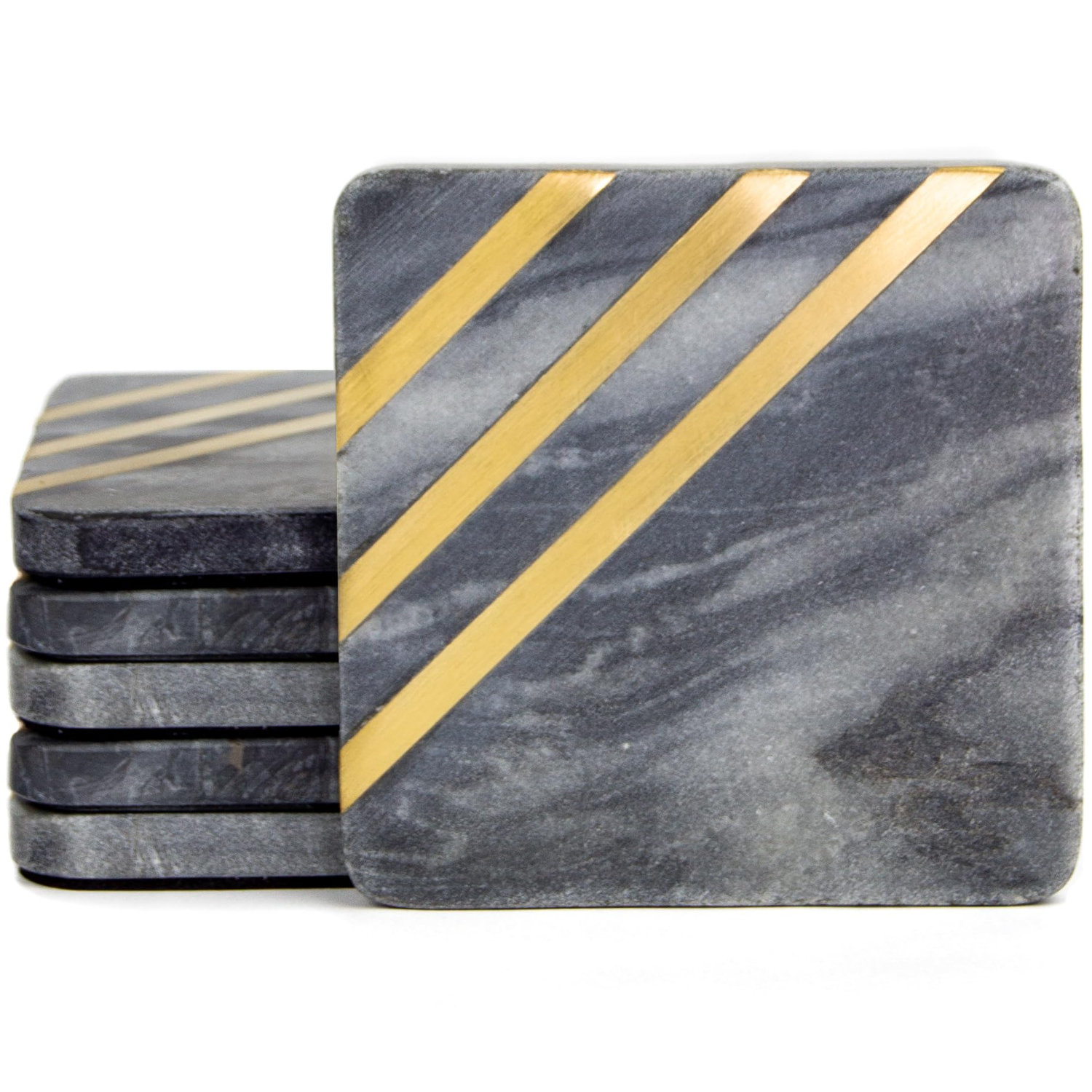 Stack man Grey Marble Coasters Set Of 6 - Real Natural Stone Grey ...