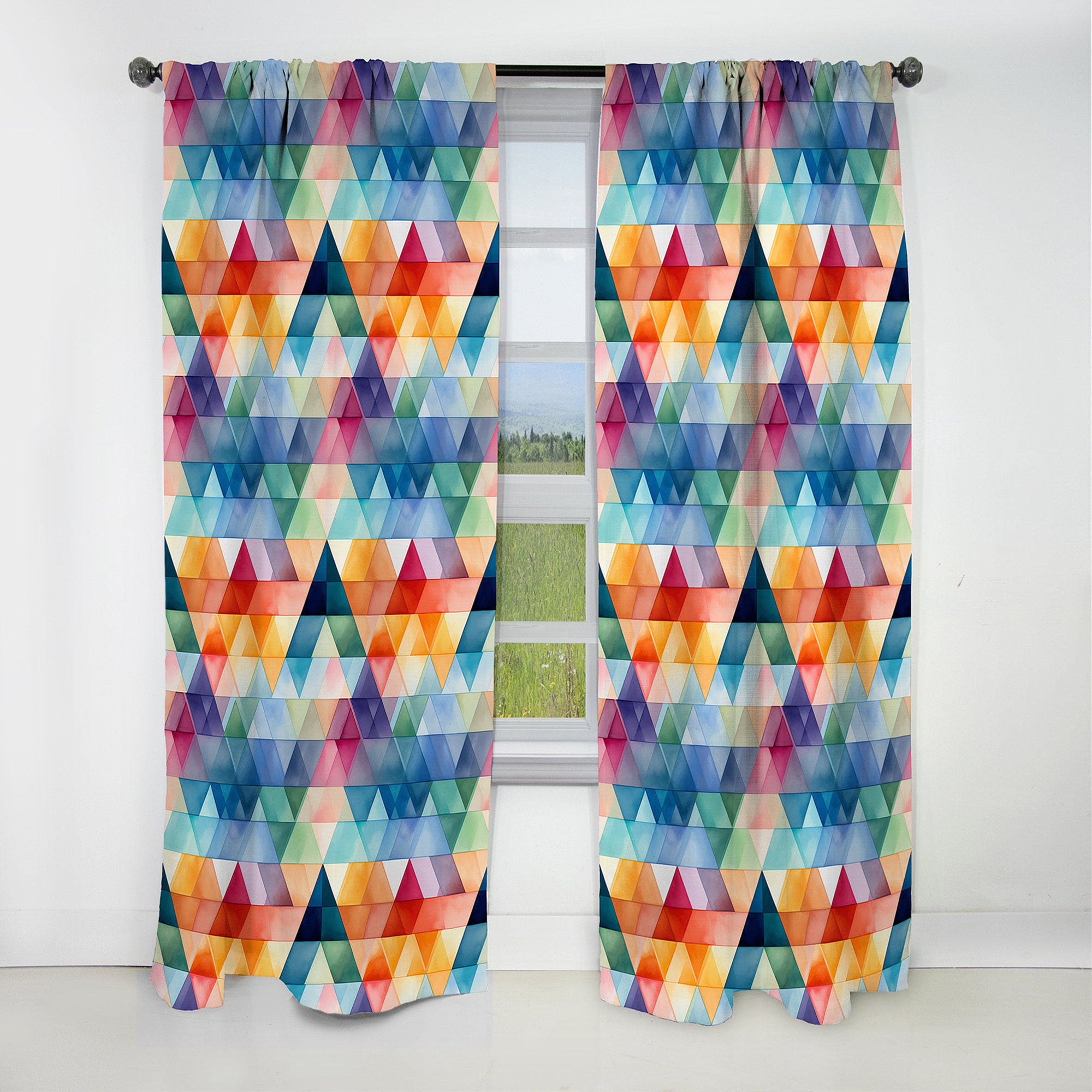 Design Art Colorful Watercolor Triangle Blaze - Abstract Curtain ...