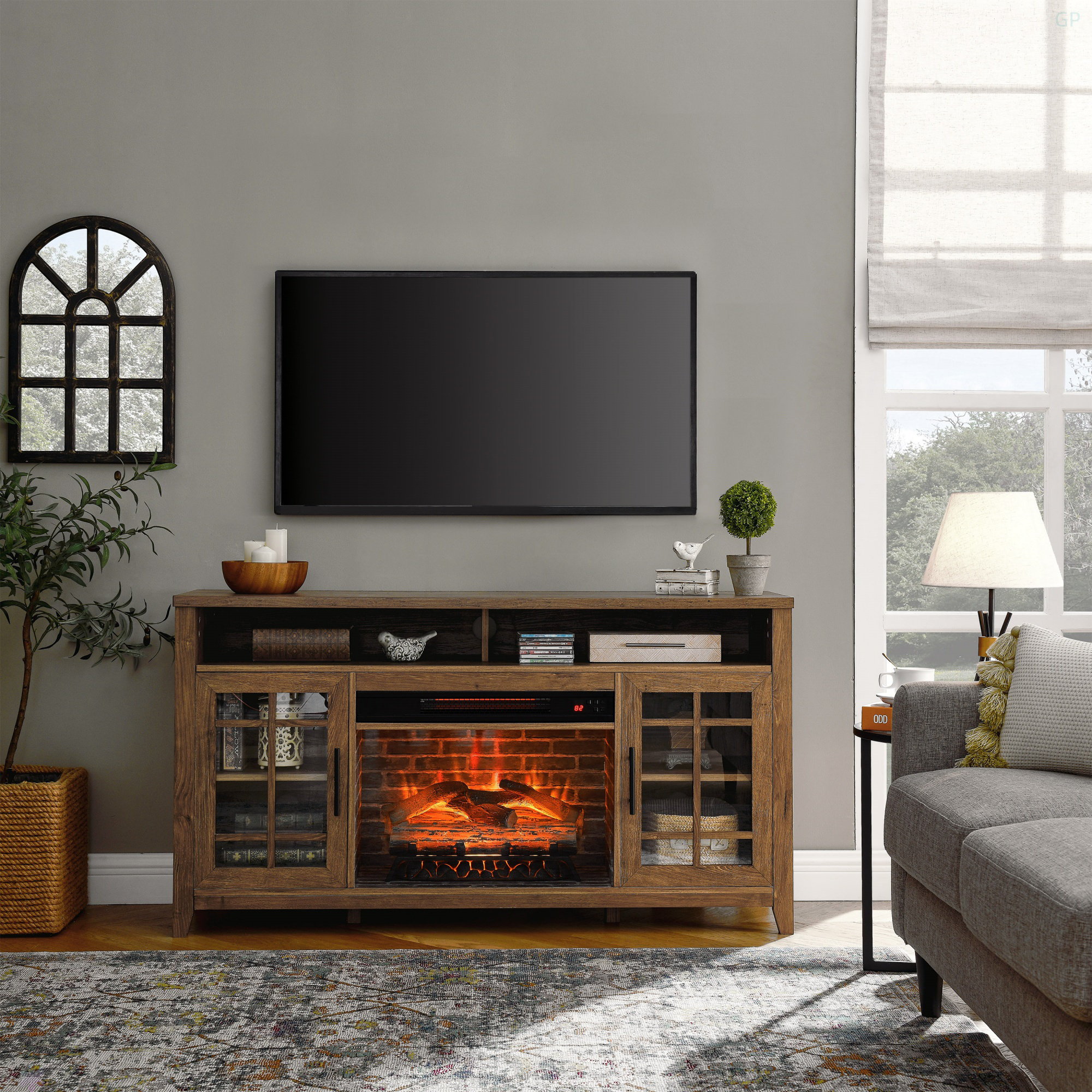 August Grove® TV Media Stand With Electric Fireplace KD Inserts Heater ...
