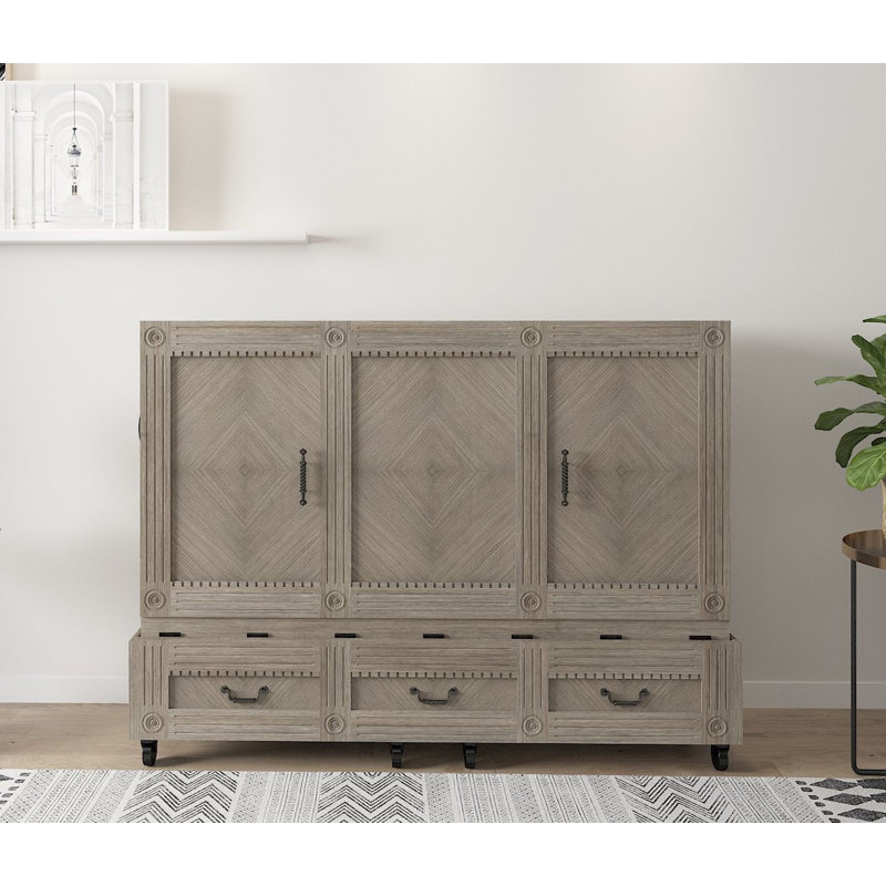 Red Barrel Studio® Imperial Queen Solid Wood Rolling Cabinet Bed with ...