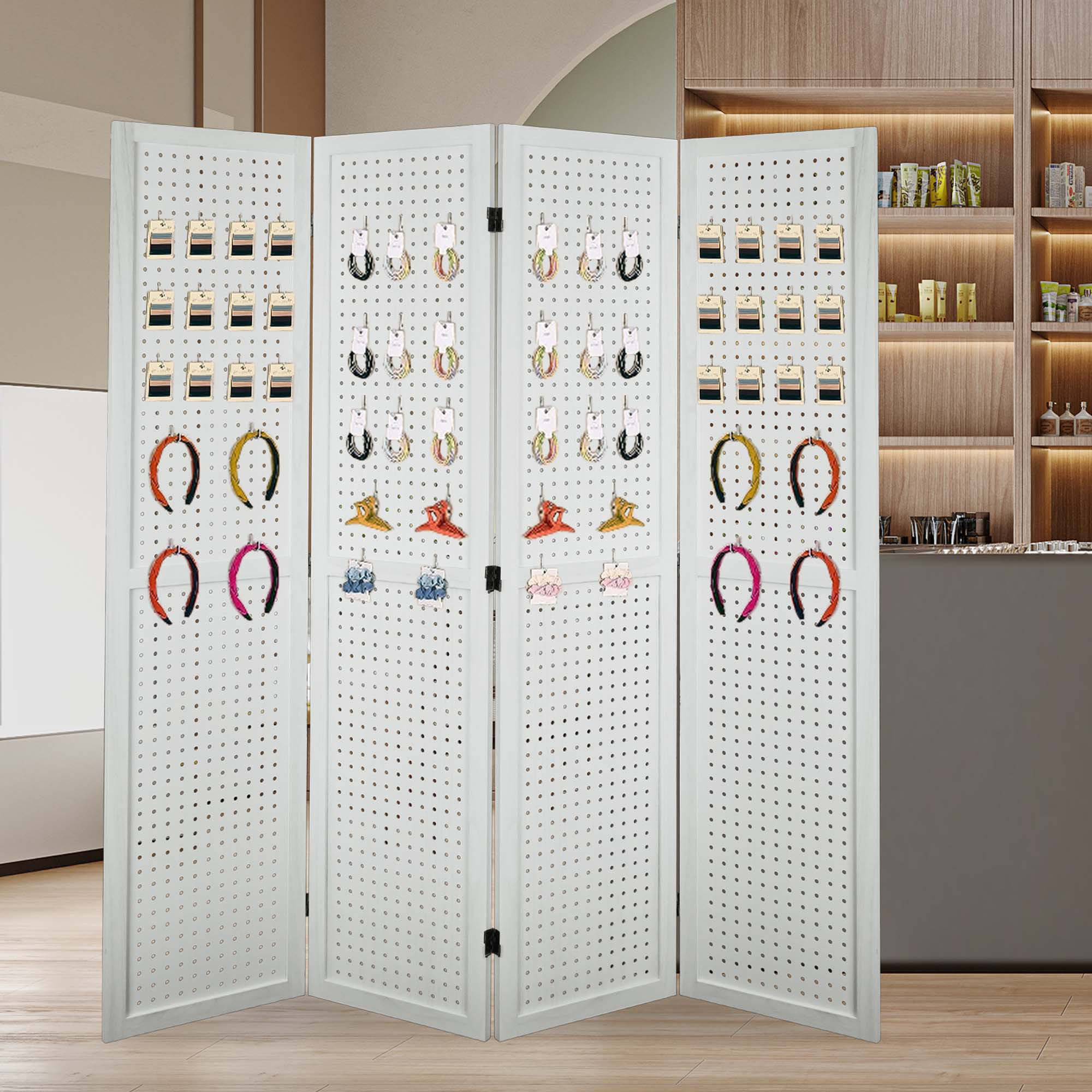 Winston Porter Room Divider Pegboard Display Folding Privacy Screen ...