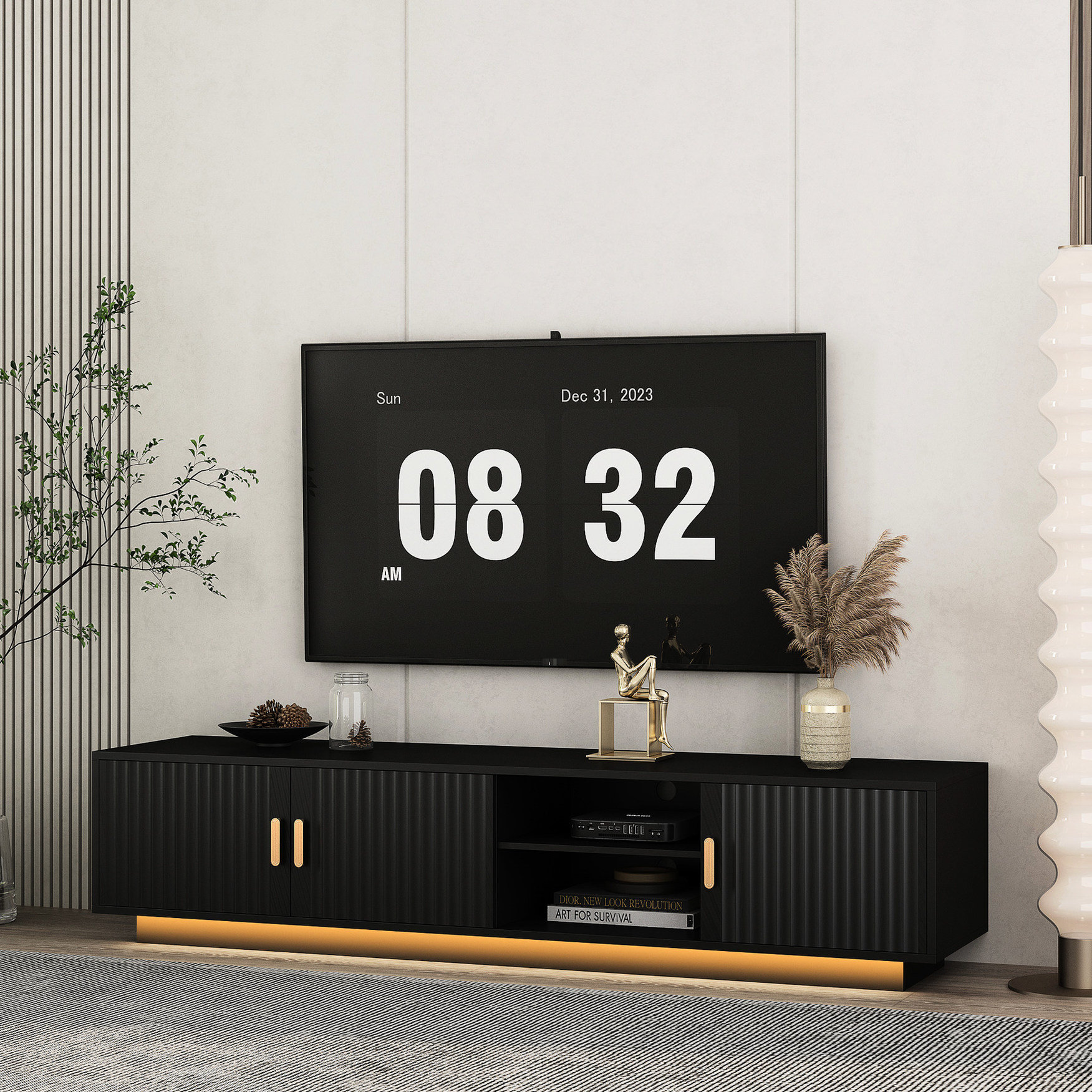 George Oliver Led Lighted Entertainment Center Tv Stand With Storage ...
