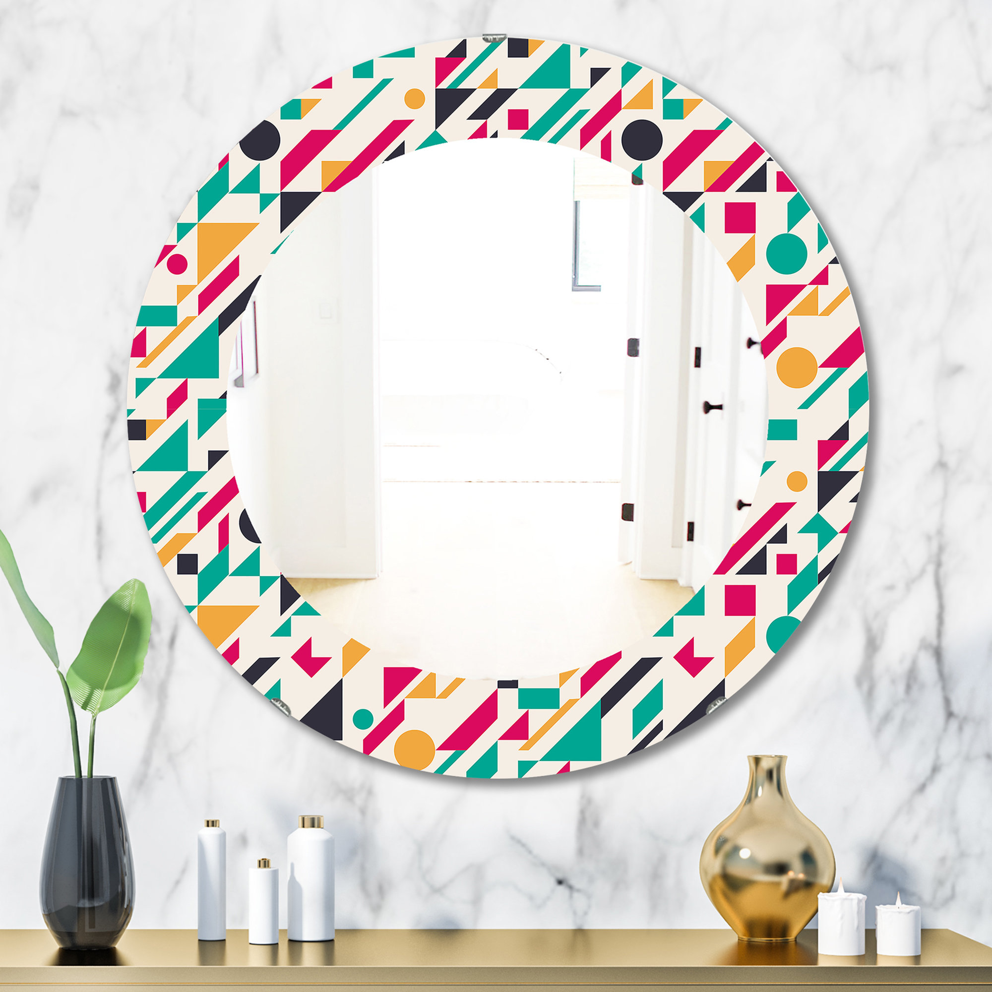 East Urban Home Retro Abstract Geometric Pattern - Modern Mirror | Wayfair