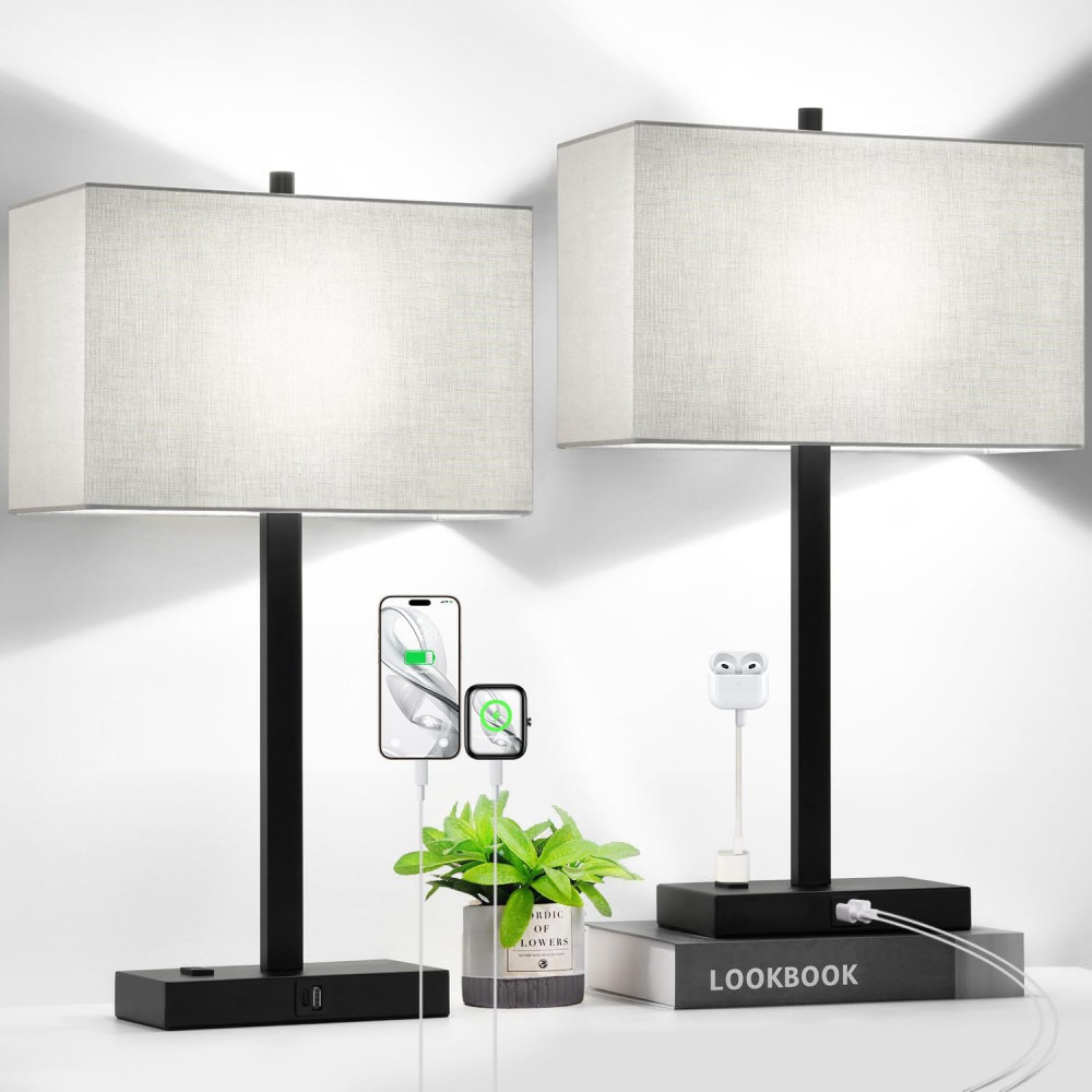 Ebern Designs 2 sets of touch-controlled table lamps, with 2 USB and AC ...