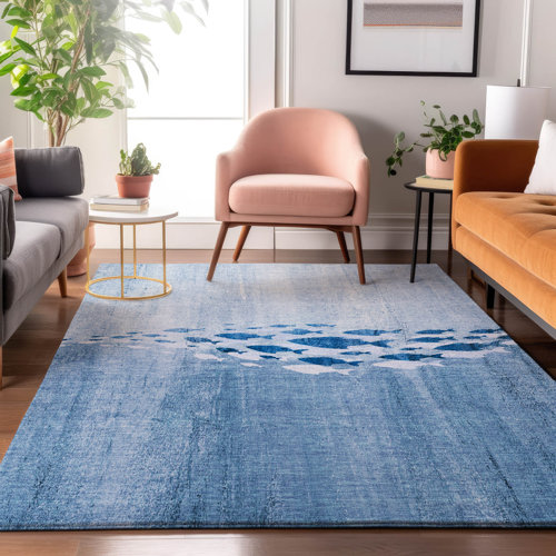 Wade Logan® Premium Machine Washable Cerrito Blue Rug & Reviews | Wayfair