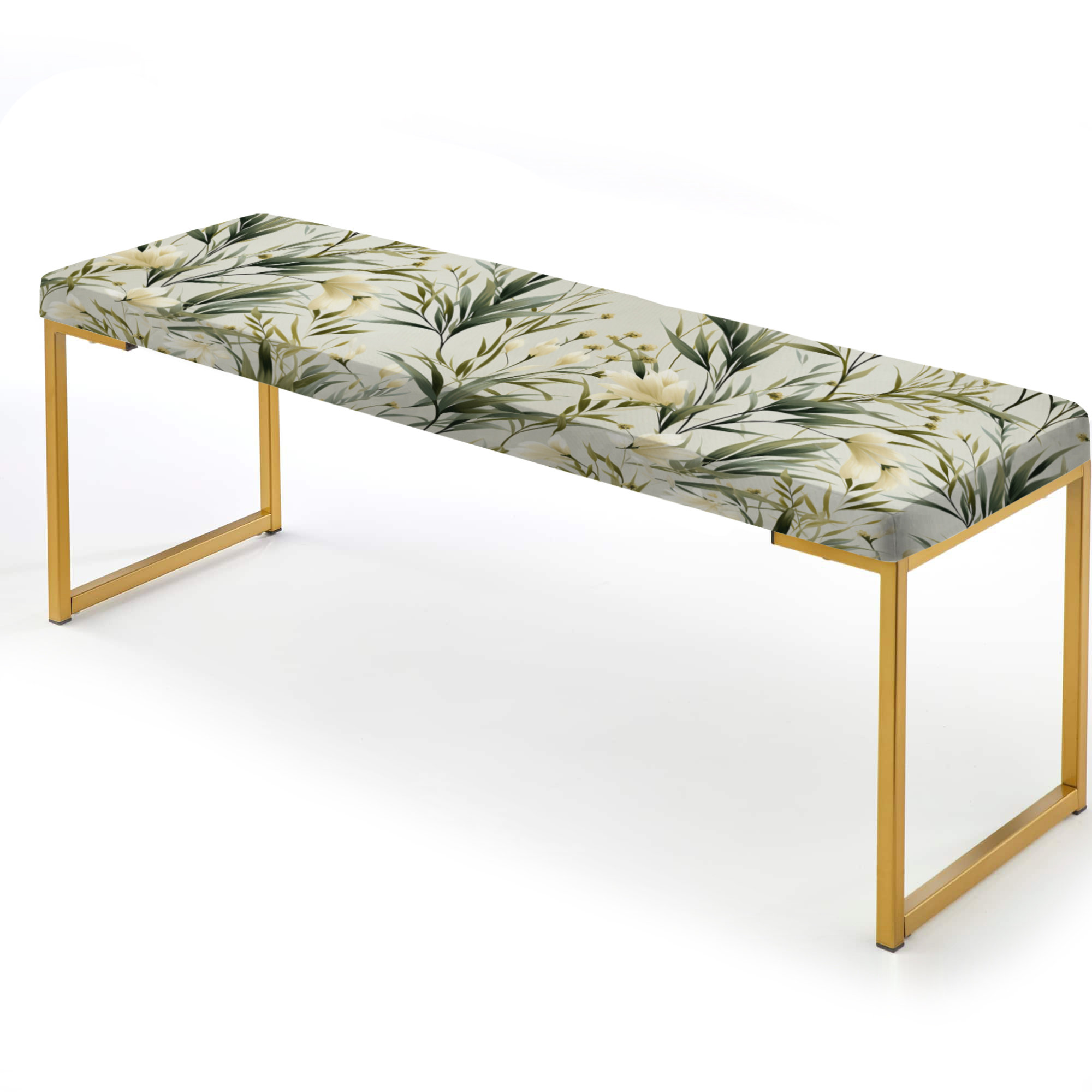 Design Art Green Grassland Meadows I - Botanical Upholstered Gold Bench ...