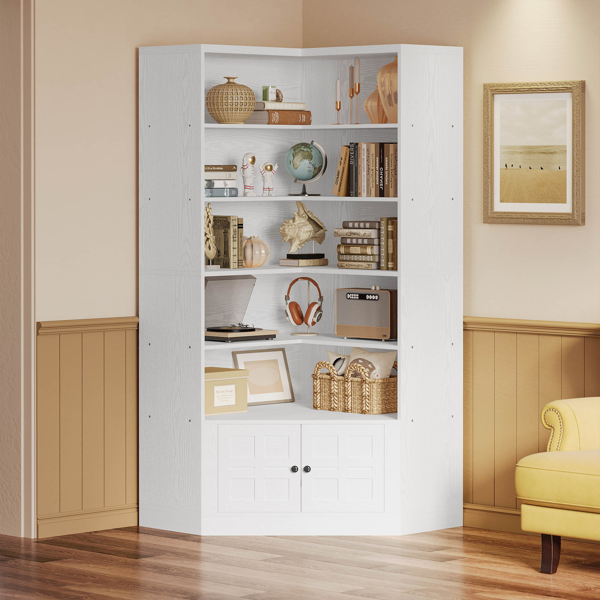 Latitude Run® Corner Bookshelf With Door, 6 Tiers Lagre Bookshelves ...