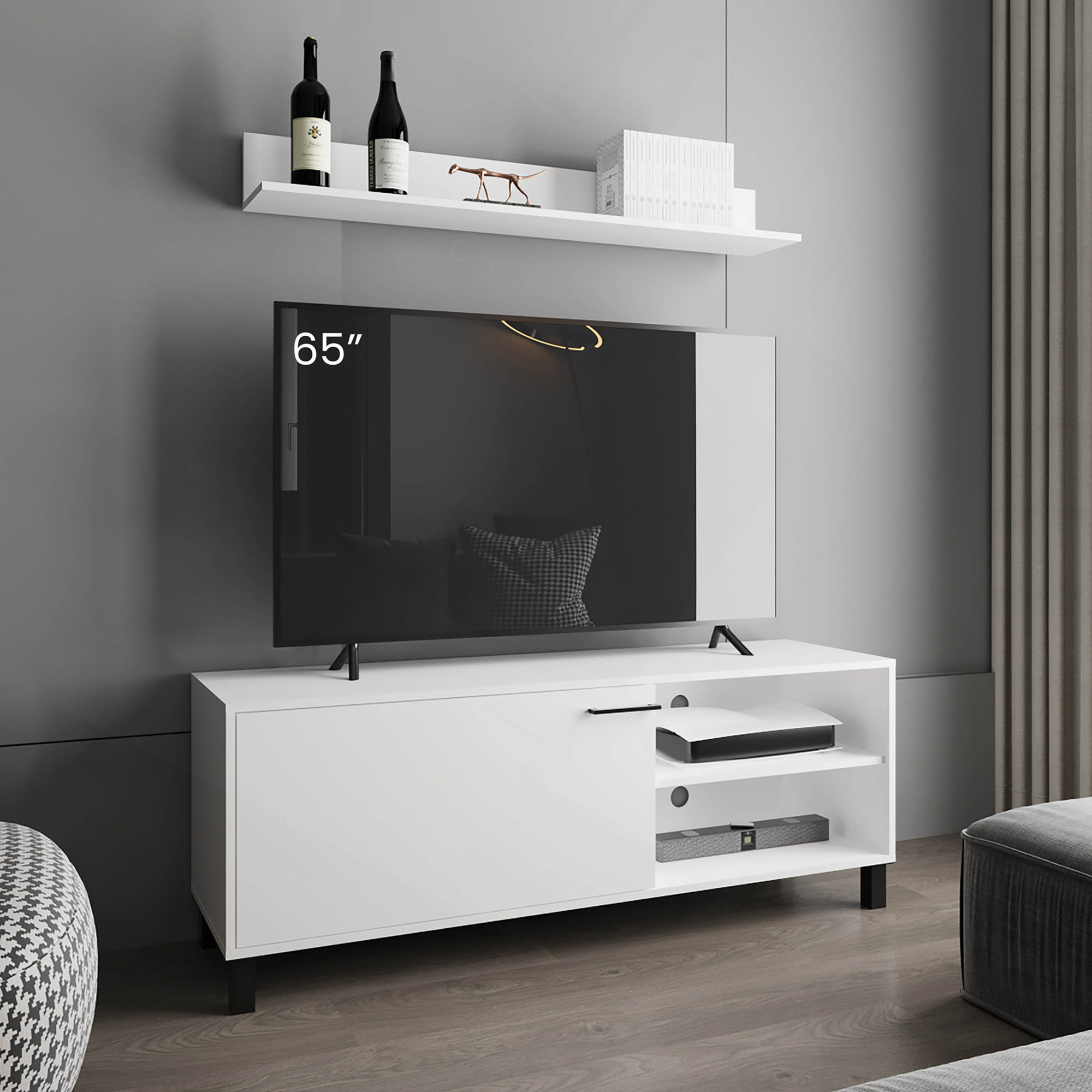 George Oliver Bryce Tv Stand Two Doors, Open Shelves And Spacious Top ...