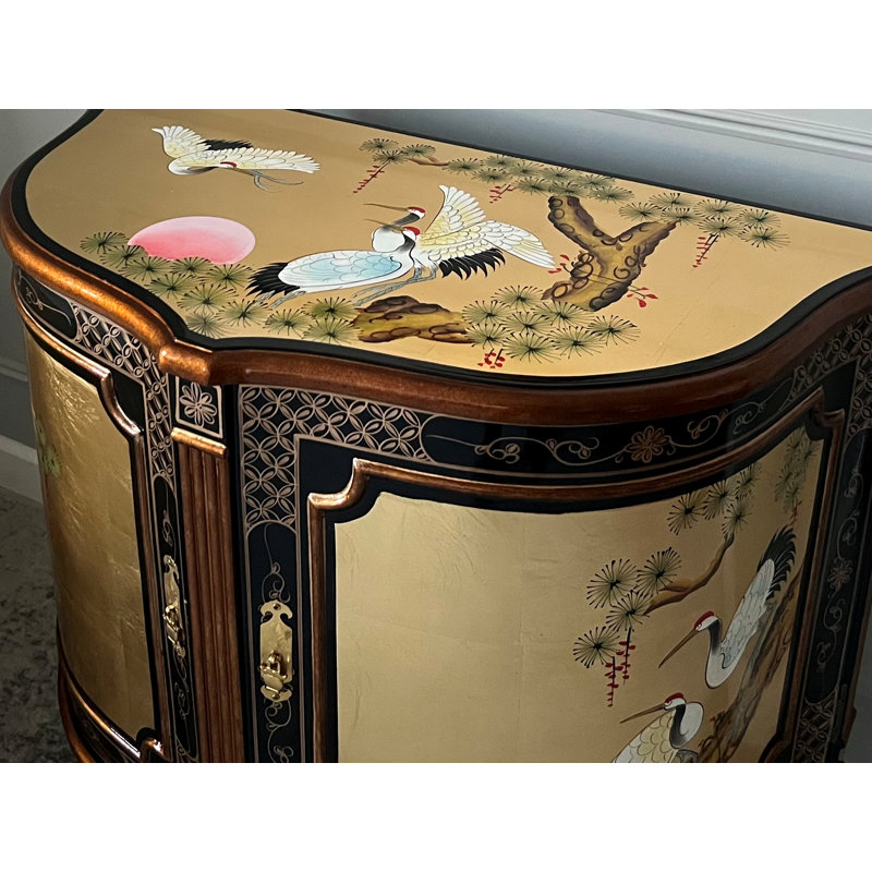 World Menagerie Mordenhill Gold Leaf Hand Painted Half Moon Cabinet ...