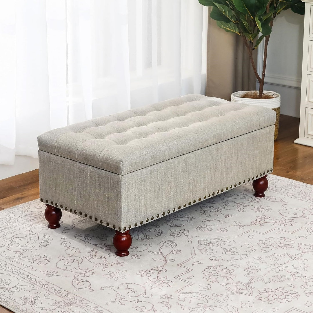 Corrigan Studio® Storage Ottoman Bench, 40'' Linen Fabric Rectangle ...