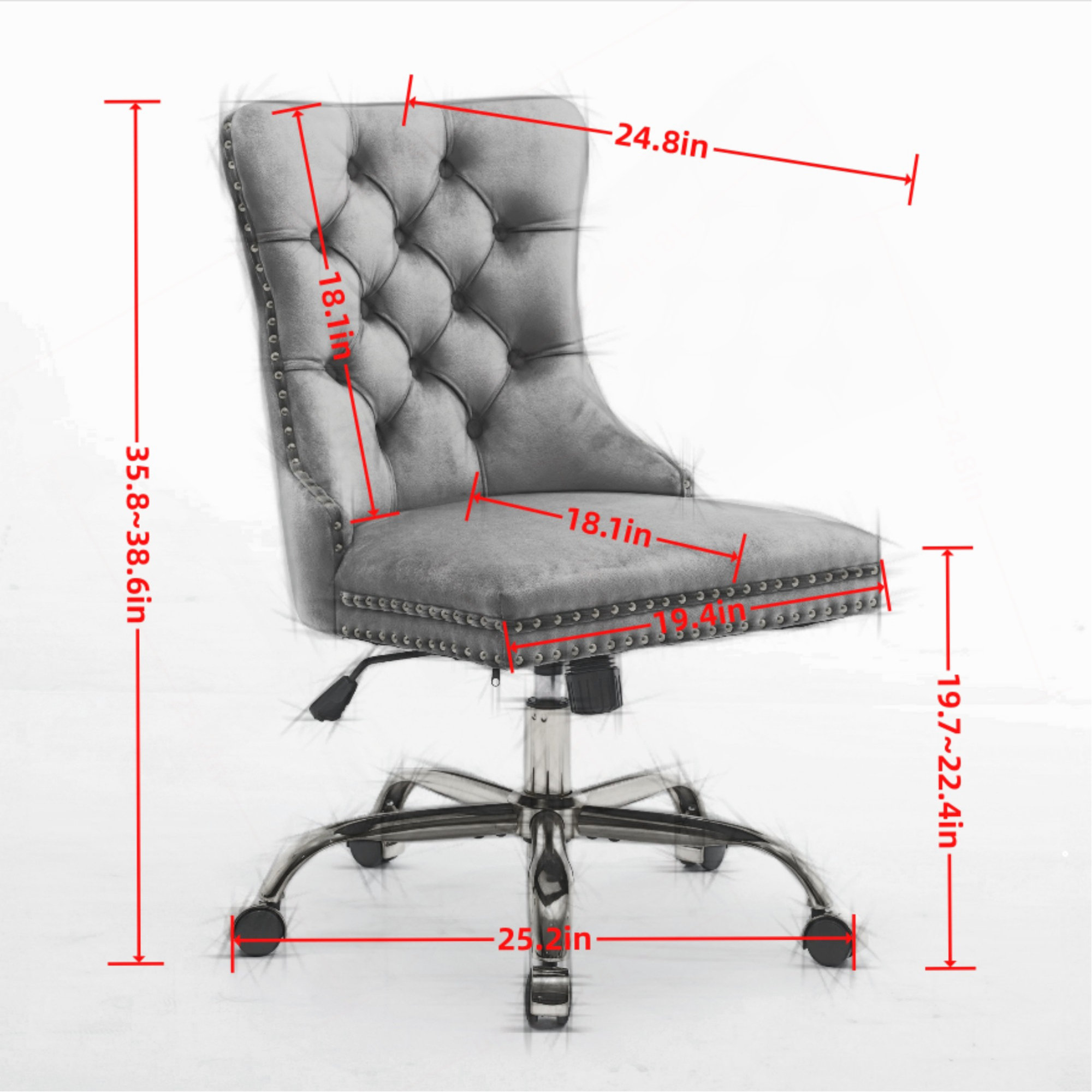 Mercer41 Office Chair,Modern Velvet Upholstered Tufted Button Home Office Chair With Golden ...