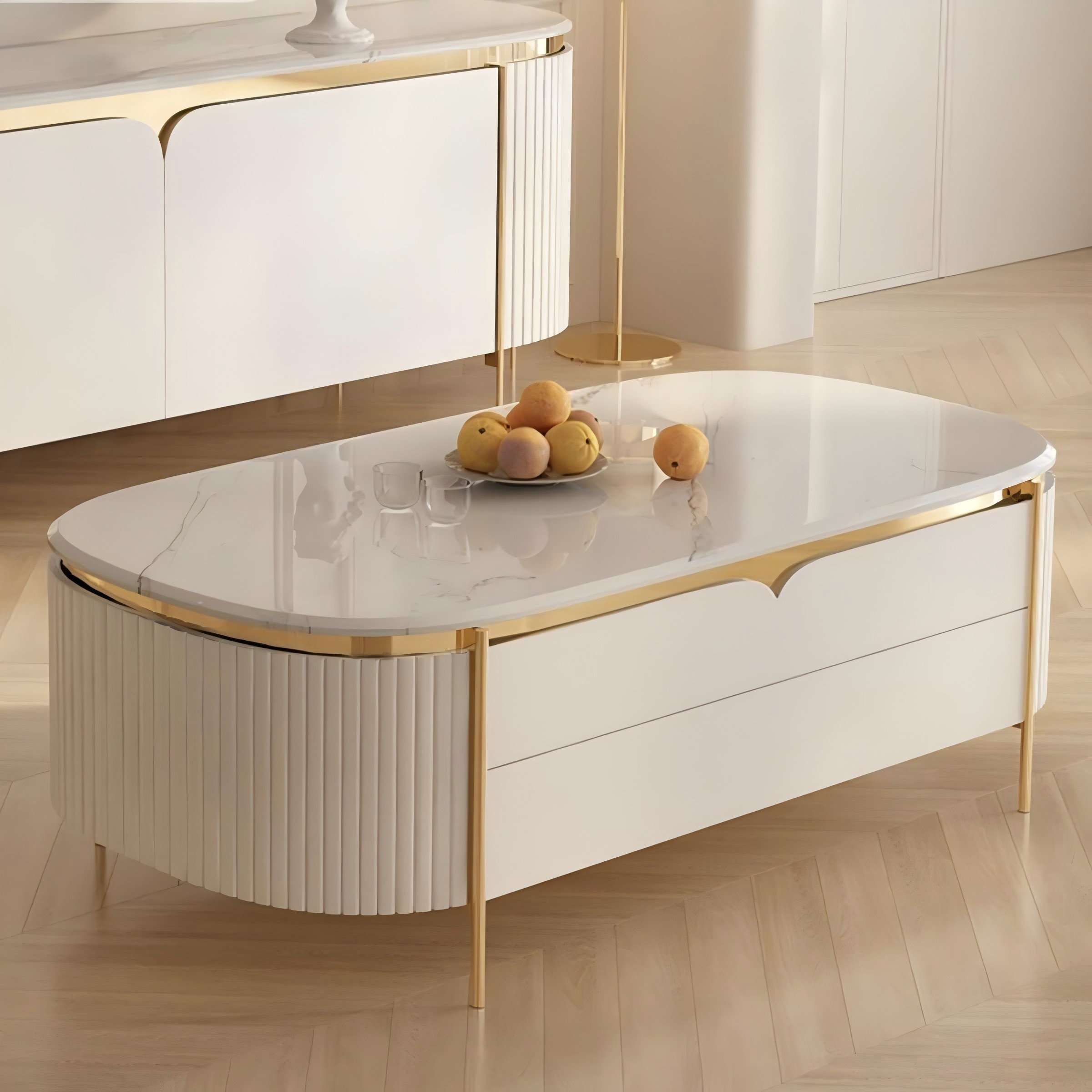 Tha Dream Team Modern Minimalist Marble Top Solid Wood Coffee Table ...