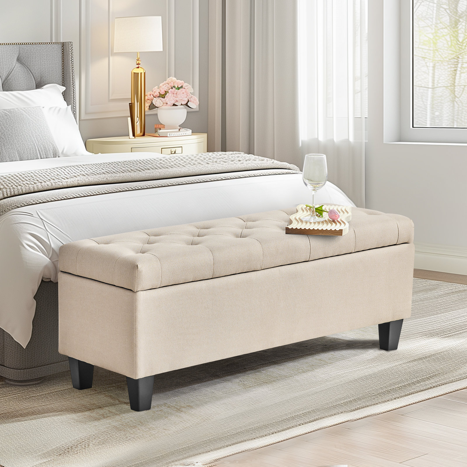 Winston Porter Jalob 42'' W Storage Ottoman Bench, End of Bed Storage Bench, Button Tufted ...