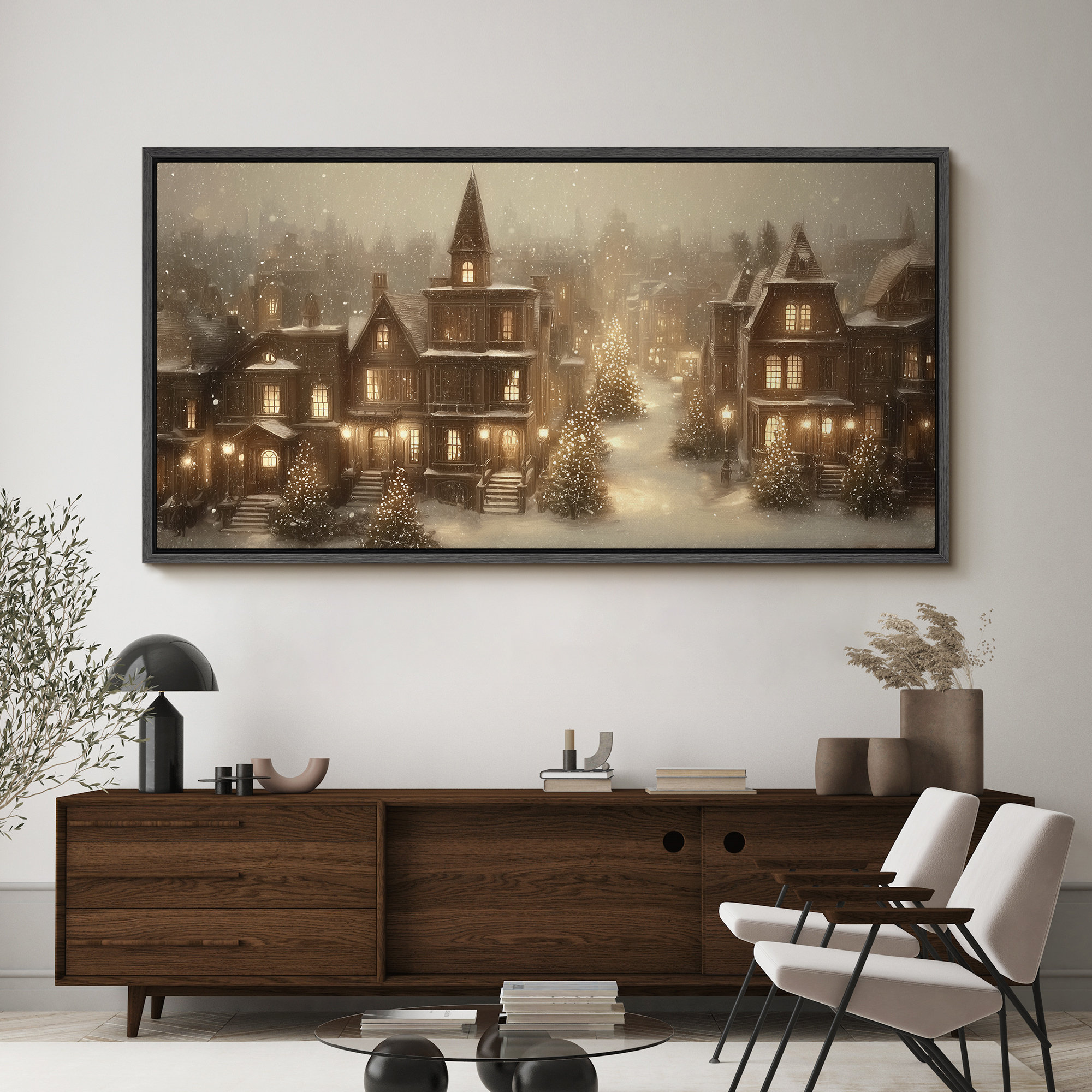 IDEA4WALL Vintage Christmas Town Artwork Extra Large Pictures Framed ...