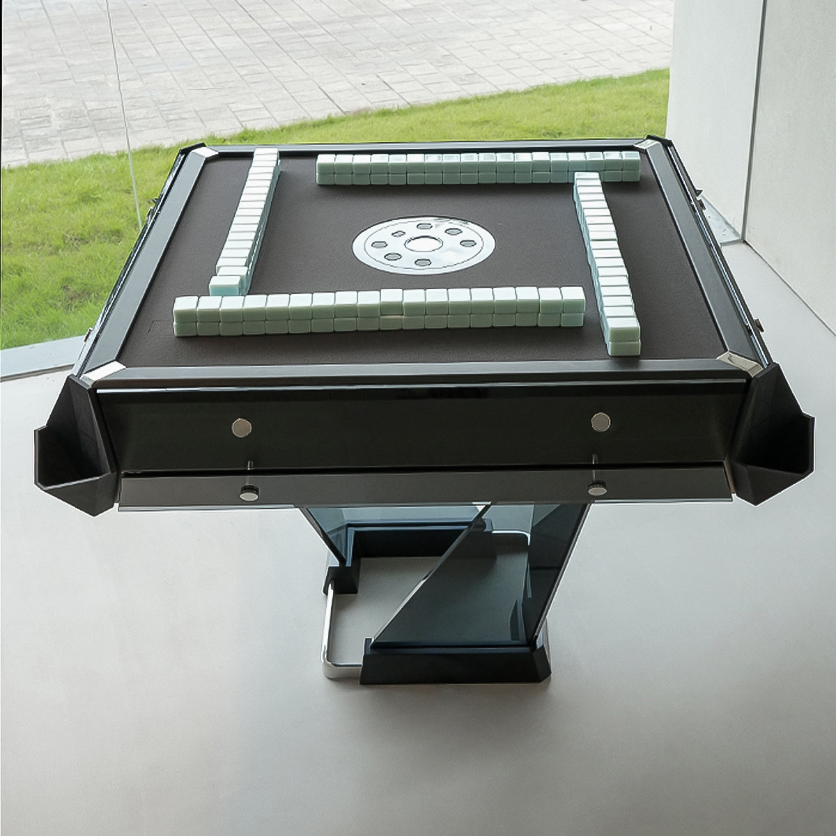 FECOPT High-end Tempered Glass Pink Square Automatic Mahjong Table ...