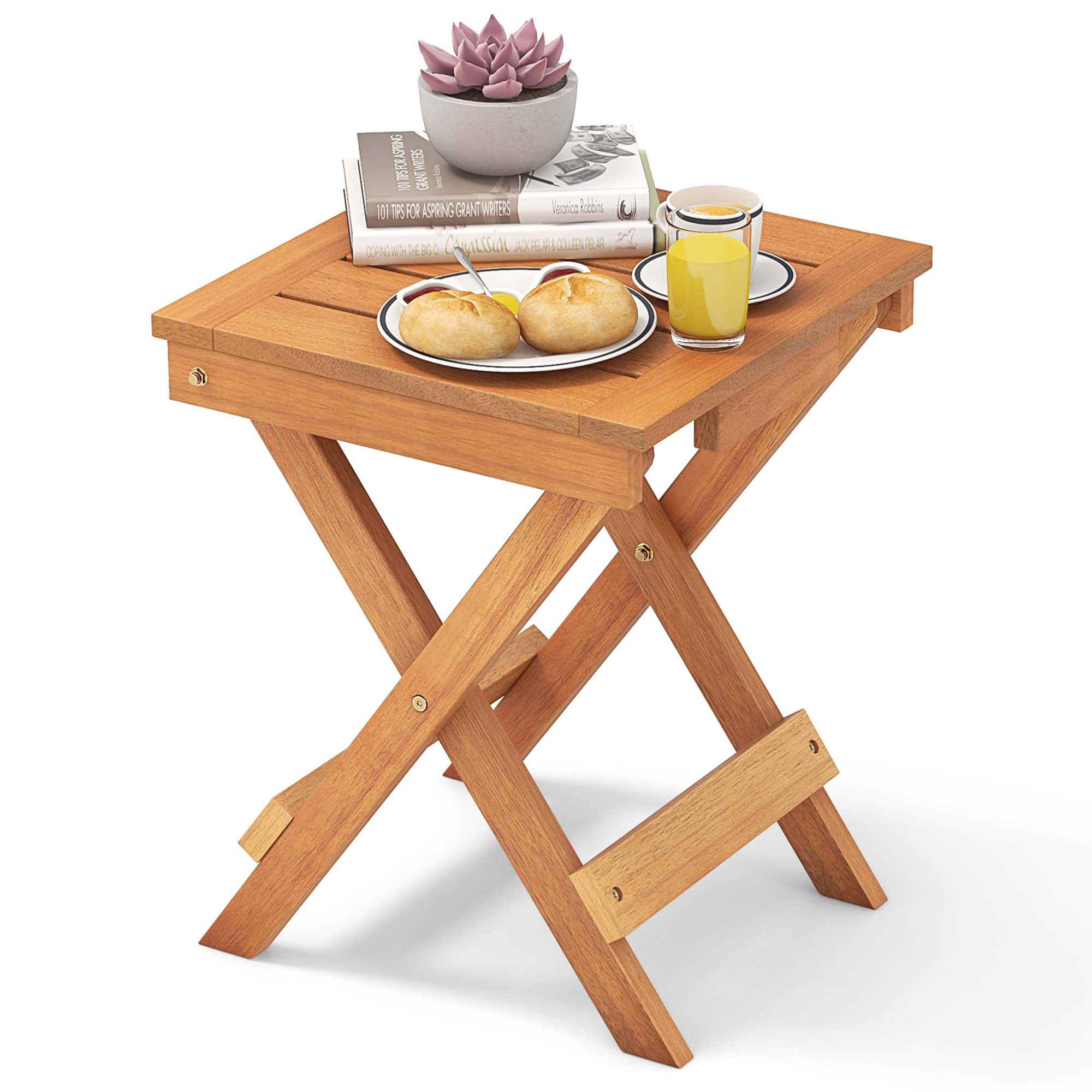 Winston Porter 14" Compact Folding Side Table With Slatted Tabletop ...