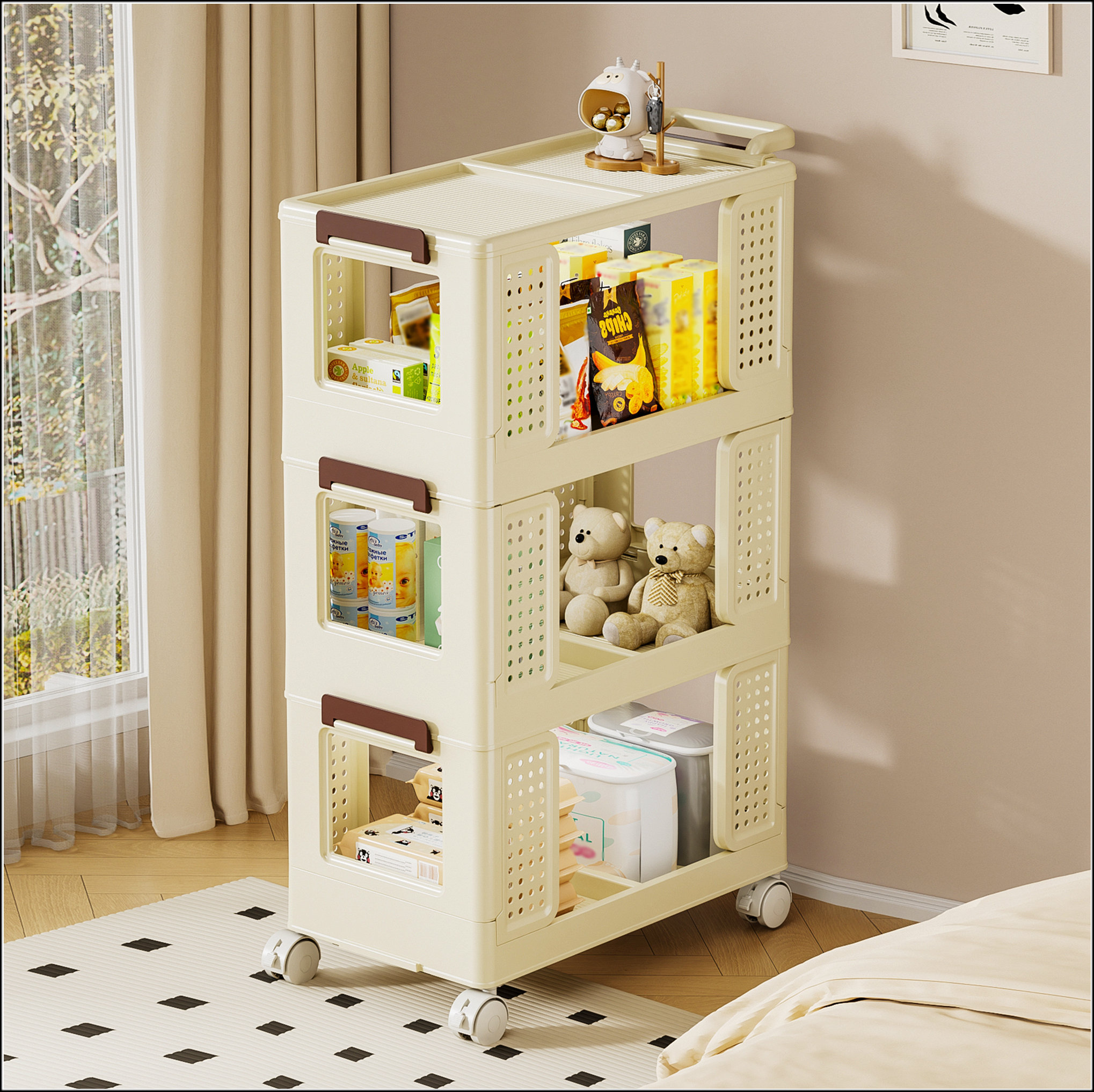 Rebrilliant 3-Tier Kitchen Storage Cart,Multifunction Utility Rolling ...