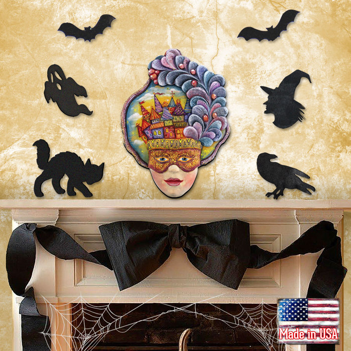 Designocracy Masquerade Mask Wooden Decorative Hanging Figurine Wood ...