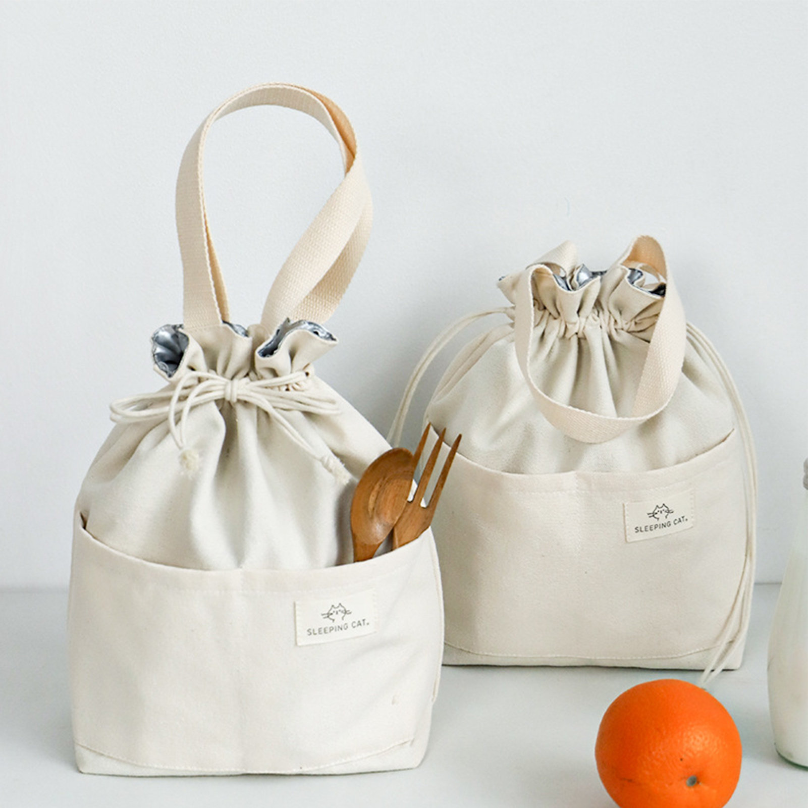 Gracie Oaks 2Pcs Bento Bag Drawstring Design Aluminum Foil Liner Lunch ...