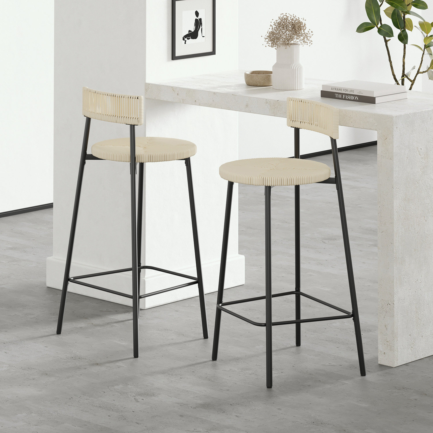 Dakota Fields Woven Bar Stools with Back Set of 2 - Wayfair Canada