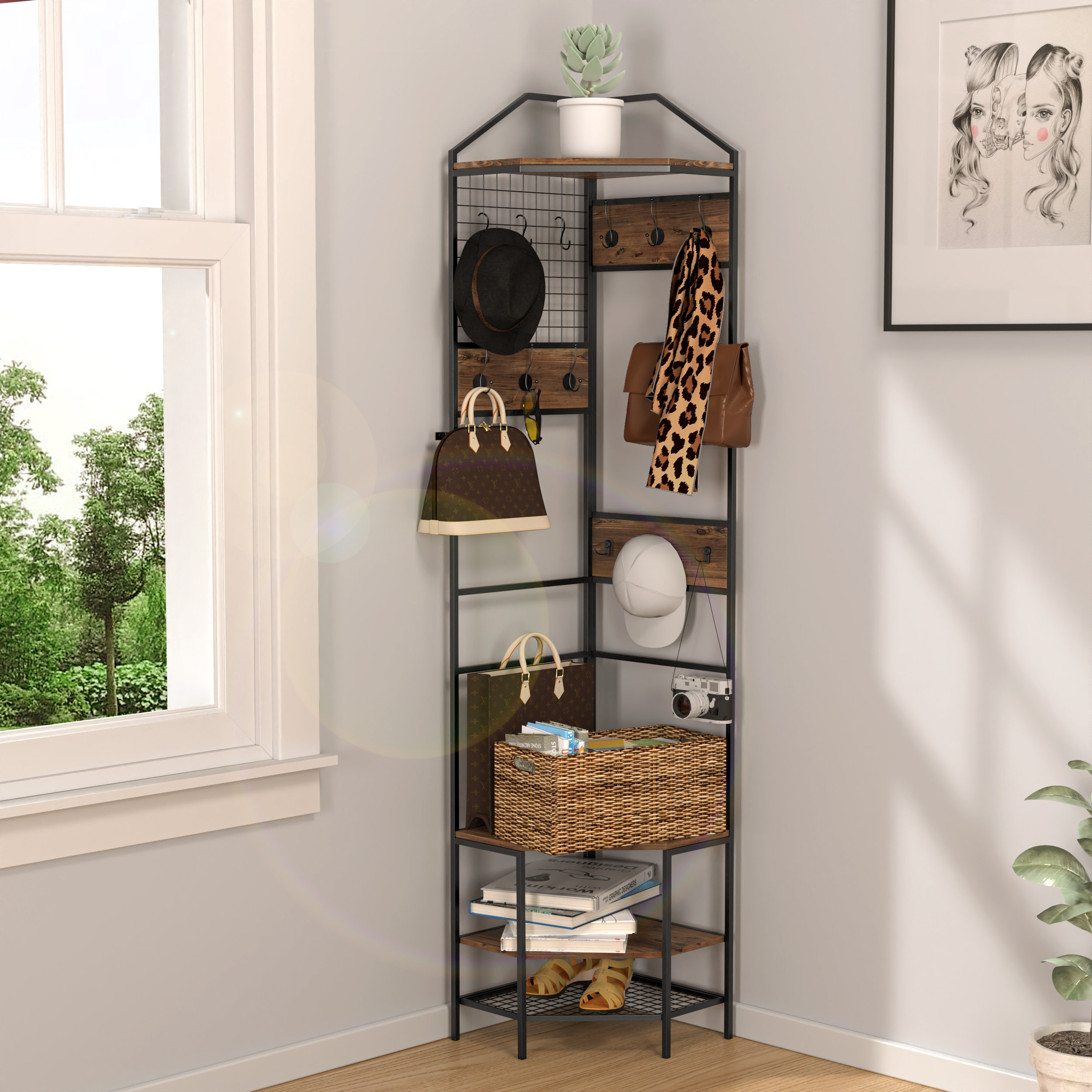 17 Stories Serkan Iron Hall Tree with Bench and Shoe Storage & Reviews ...