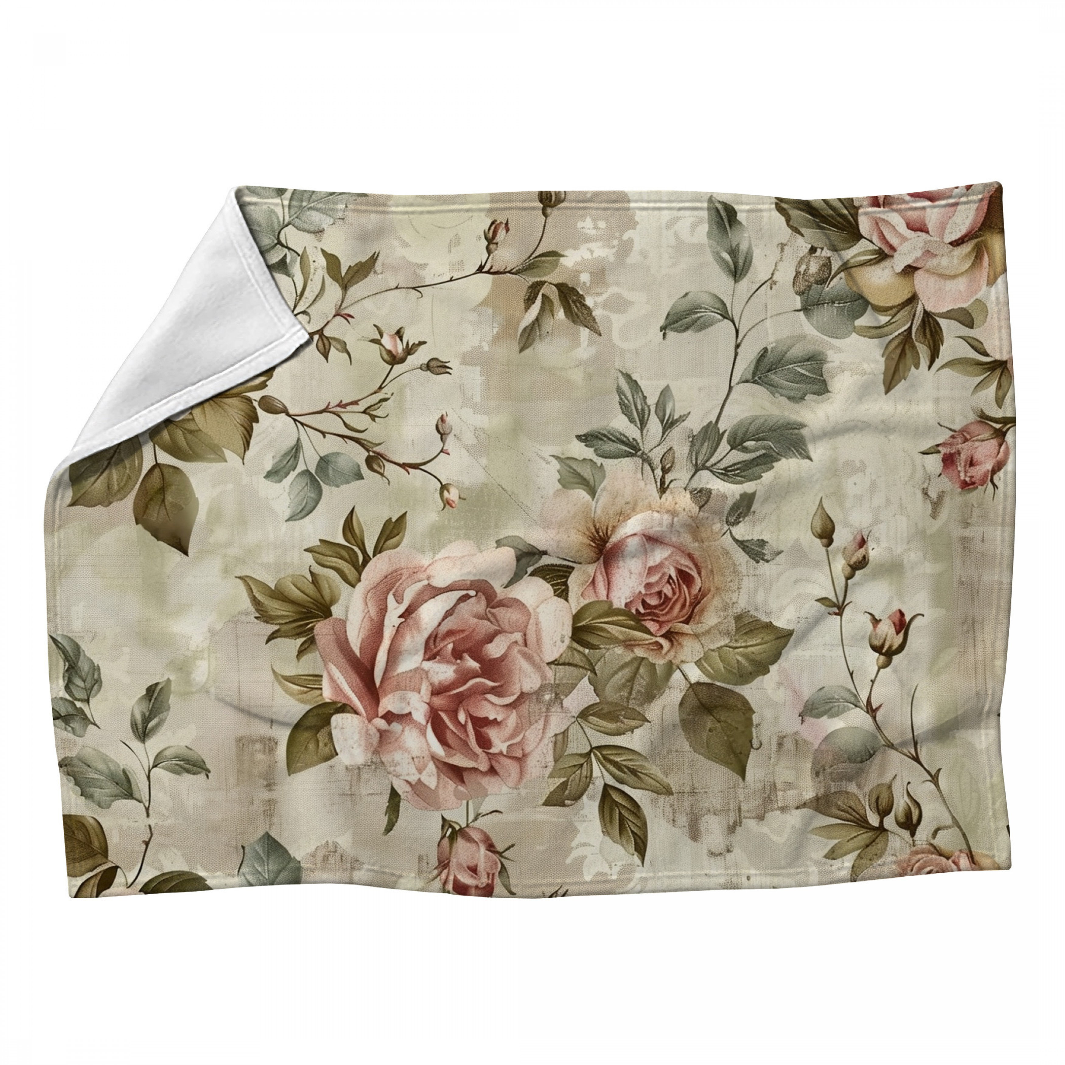VisionDecor Roses and Leaves Fleece Throw Blanket - Botanical Throws ...