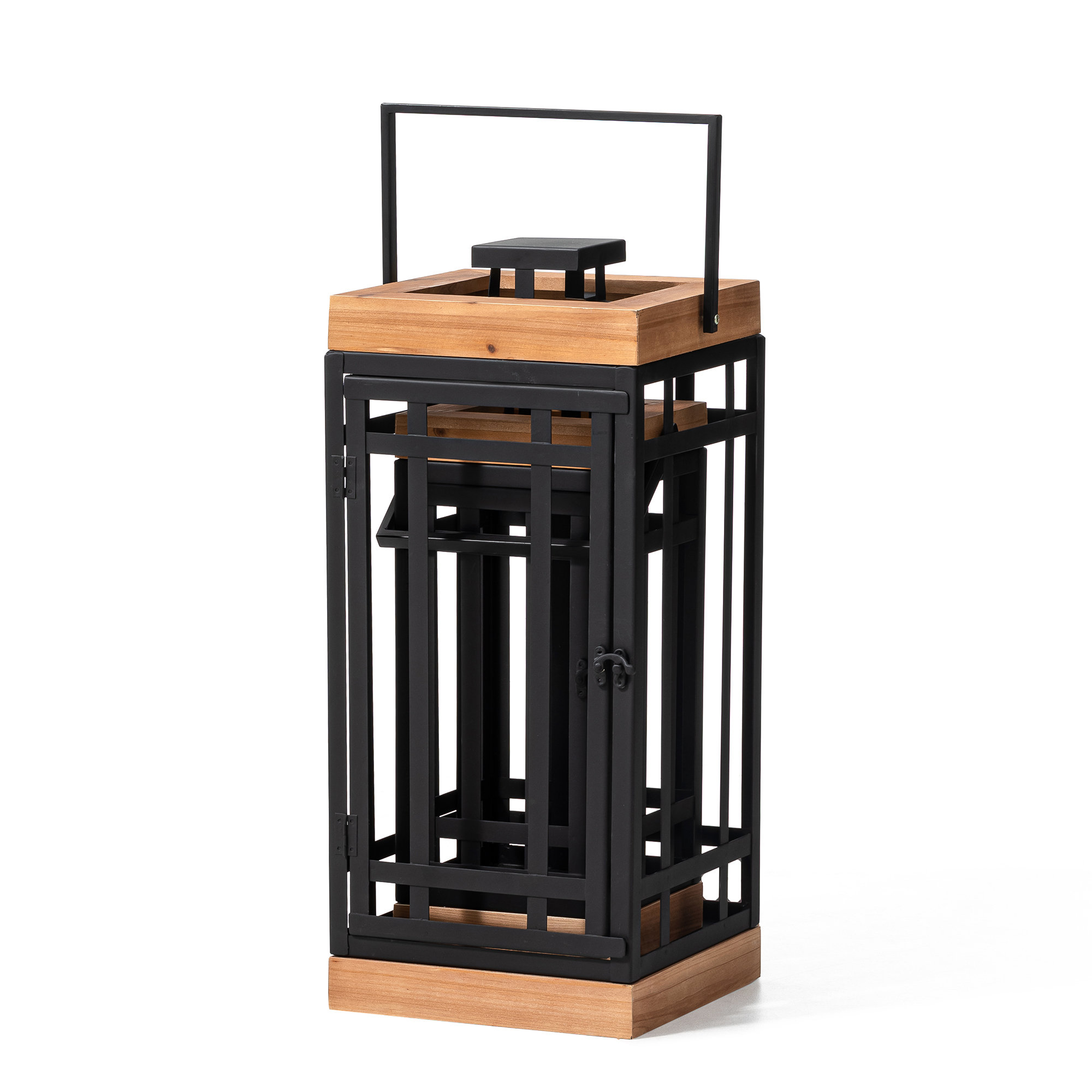 Latitude Run® 21.25''H Modern Tabletop Square Metal/Wood Lanterns | Wayfair