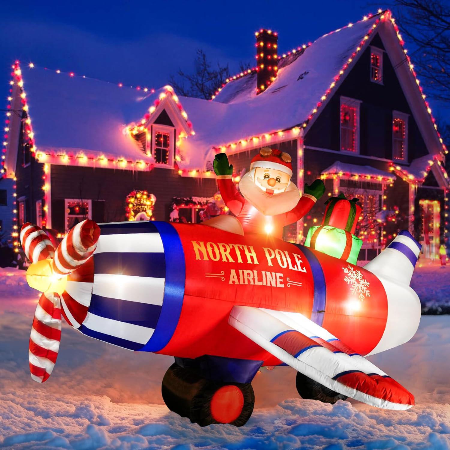 The Holiday Aisle® 8FT Airplane Christmas Inflatable Outdoor ...