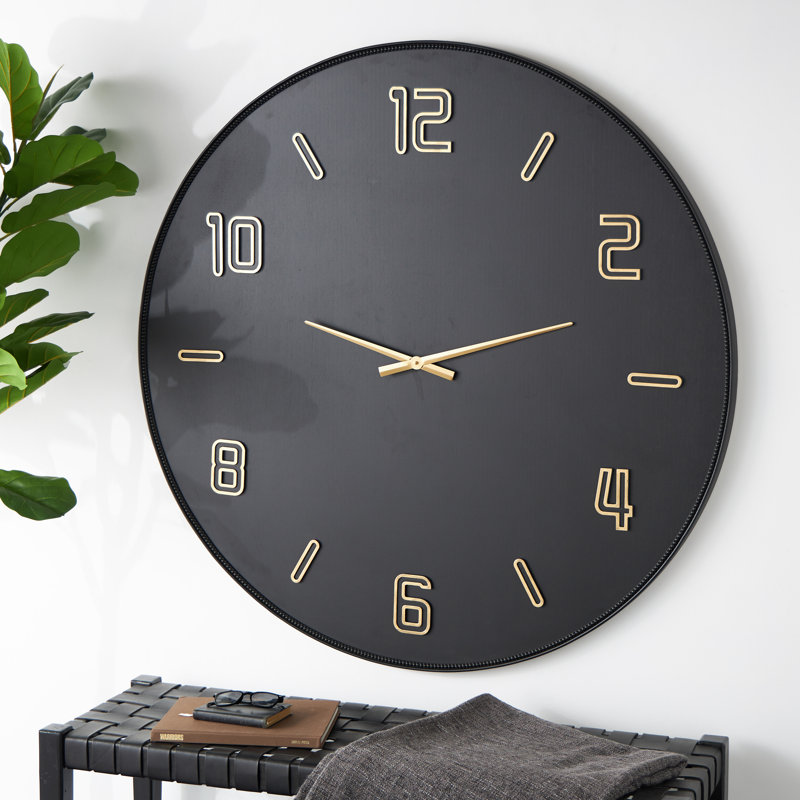 Everly Quinn Cole And Grey Wood Large Decorative Wall Clock With Gold ...