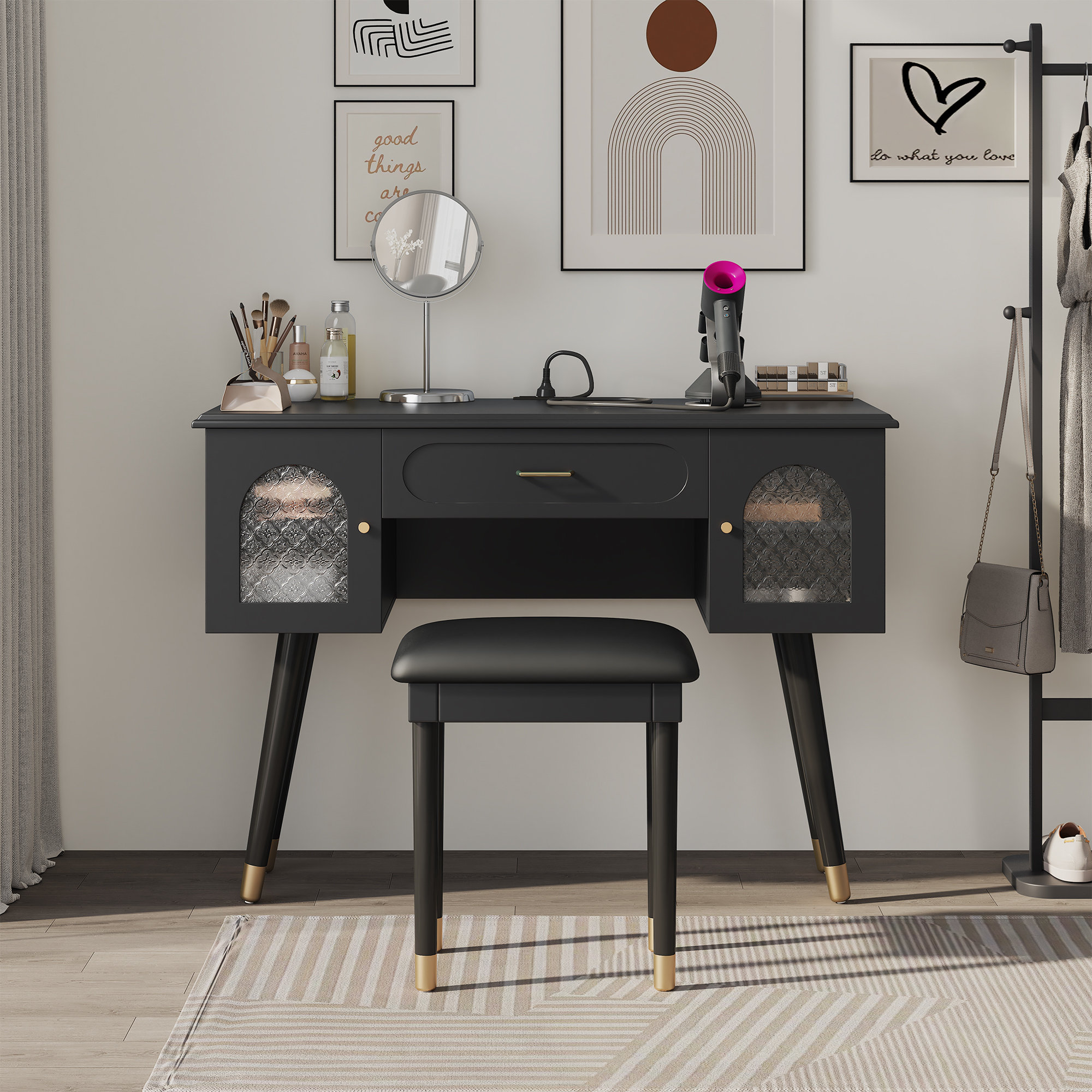 Everly Quinn Elegant Vanity Makeup Table & Chair Set | Wayfair