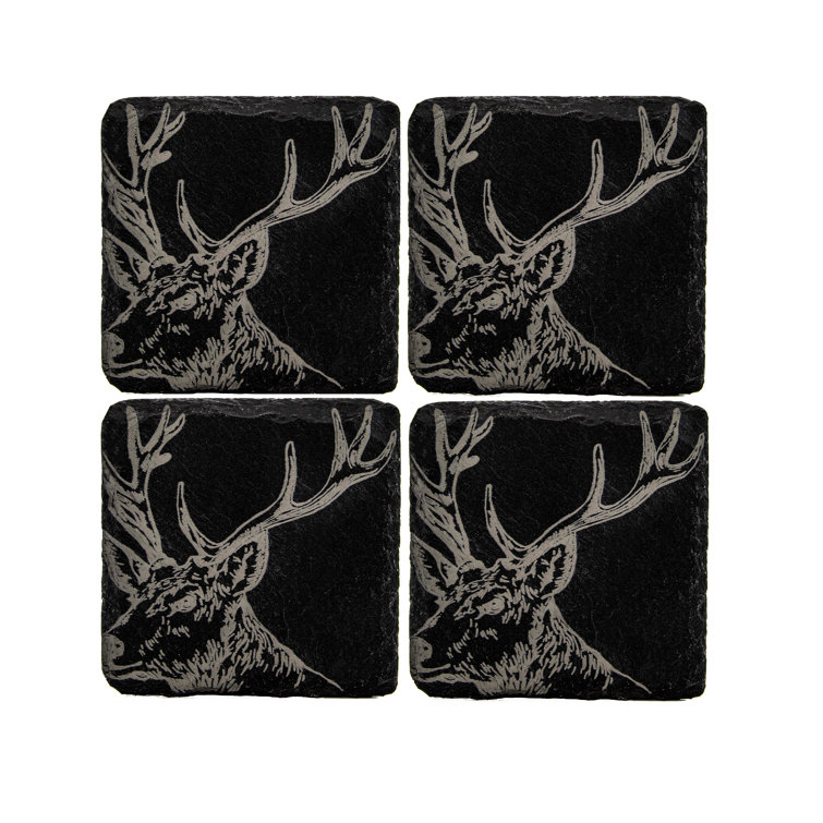 East Urban Home 4 Square Slate Coasters with Stag Design | Wayfair.co.uk
