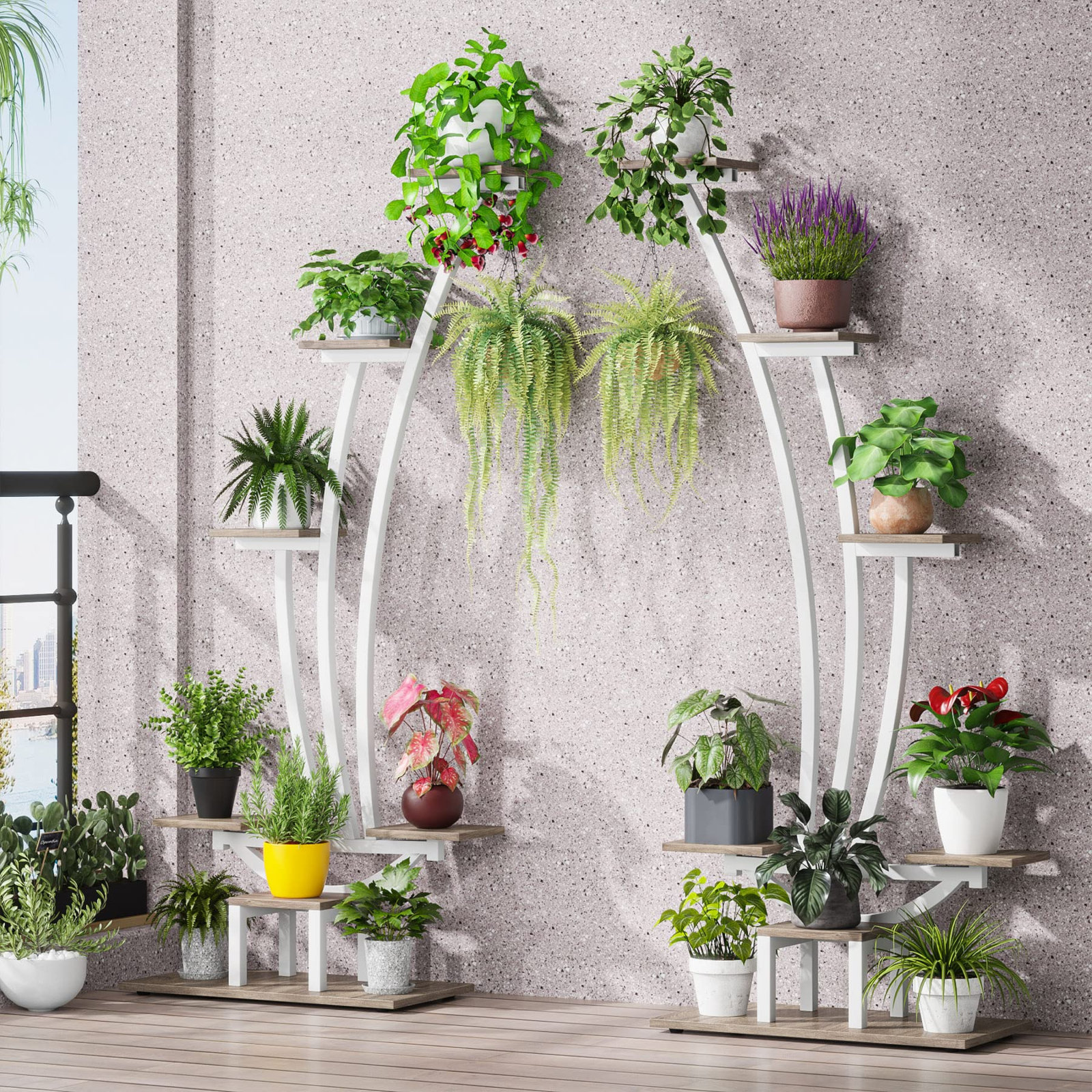 Bisiot 6-Storey Indoor Plant Rack, 2-Piece Set, Metal Curved Display ...