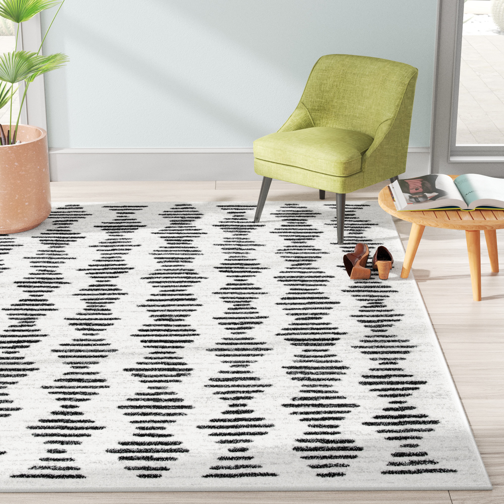 Mistana™ Castonguay Geometric Ivory/Black Area Rug & Reviews | Wayfair