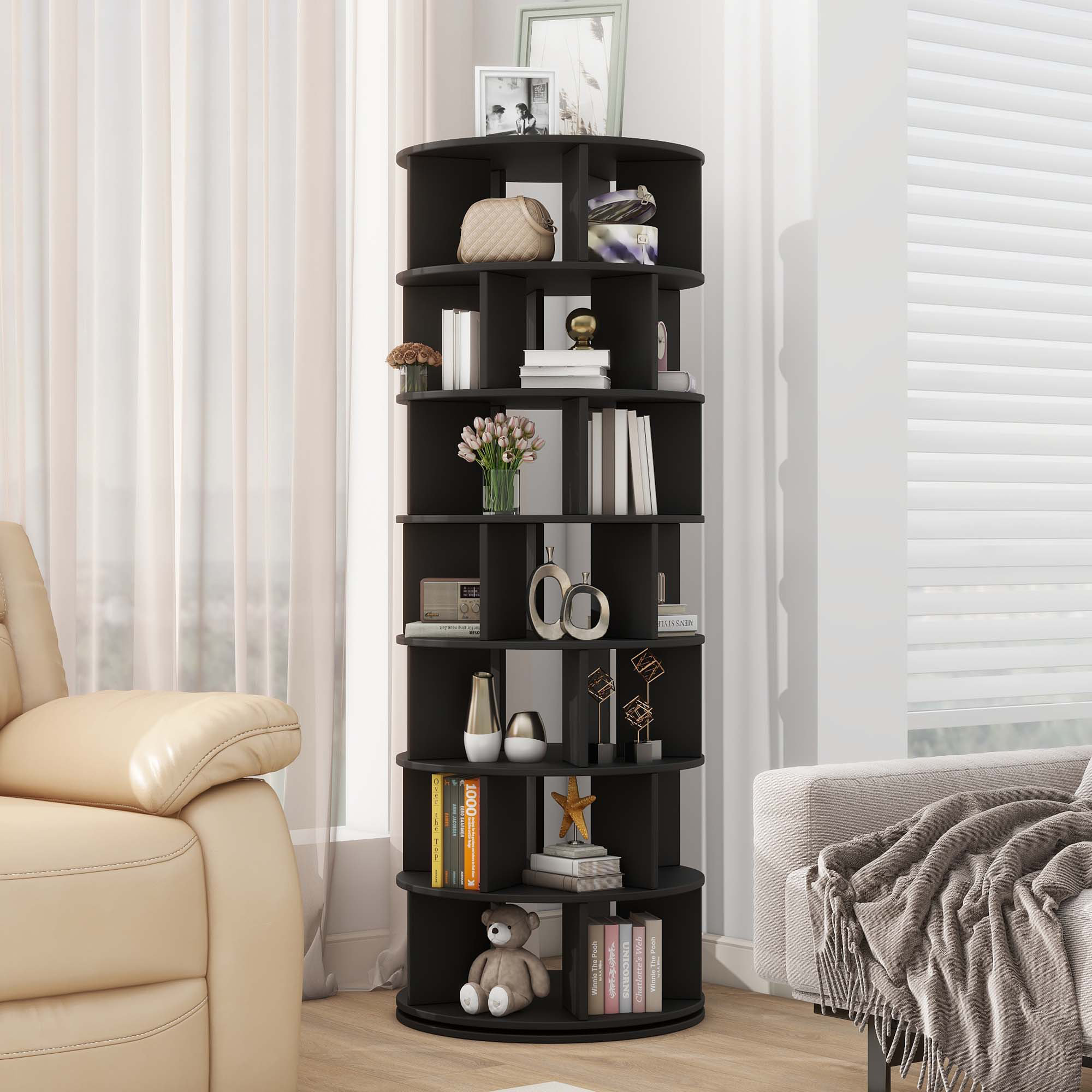 Orren Ellis 7-Tier Rotating Shoe Rack Tower With 5 Grids Per Layer ...