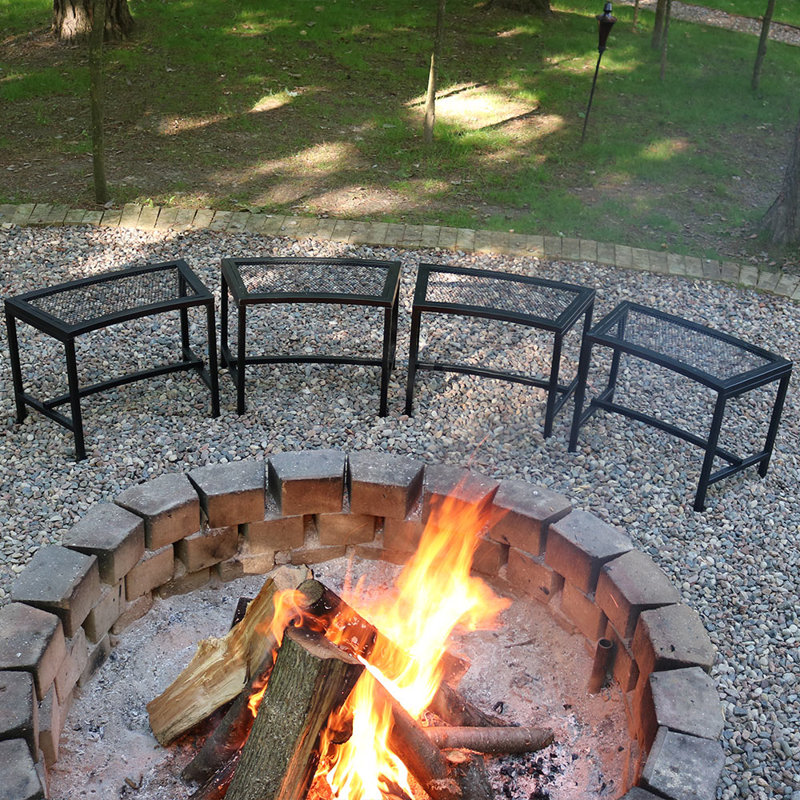 Arlmont & Co. Haywood Black Powder-Coated Steel Fire Pit Bench 4-Pack ...