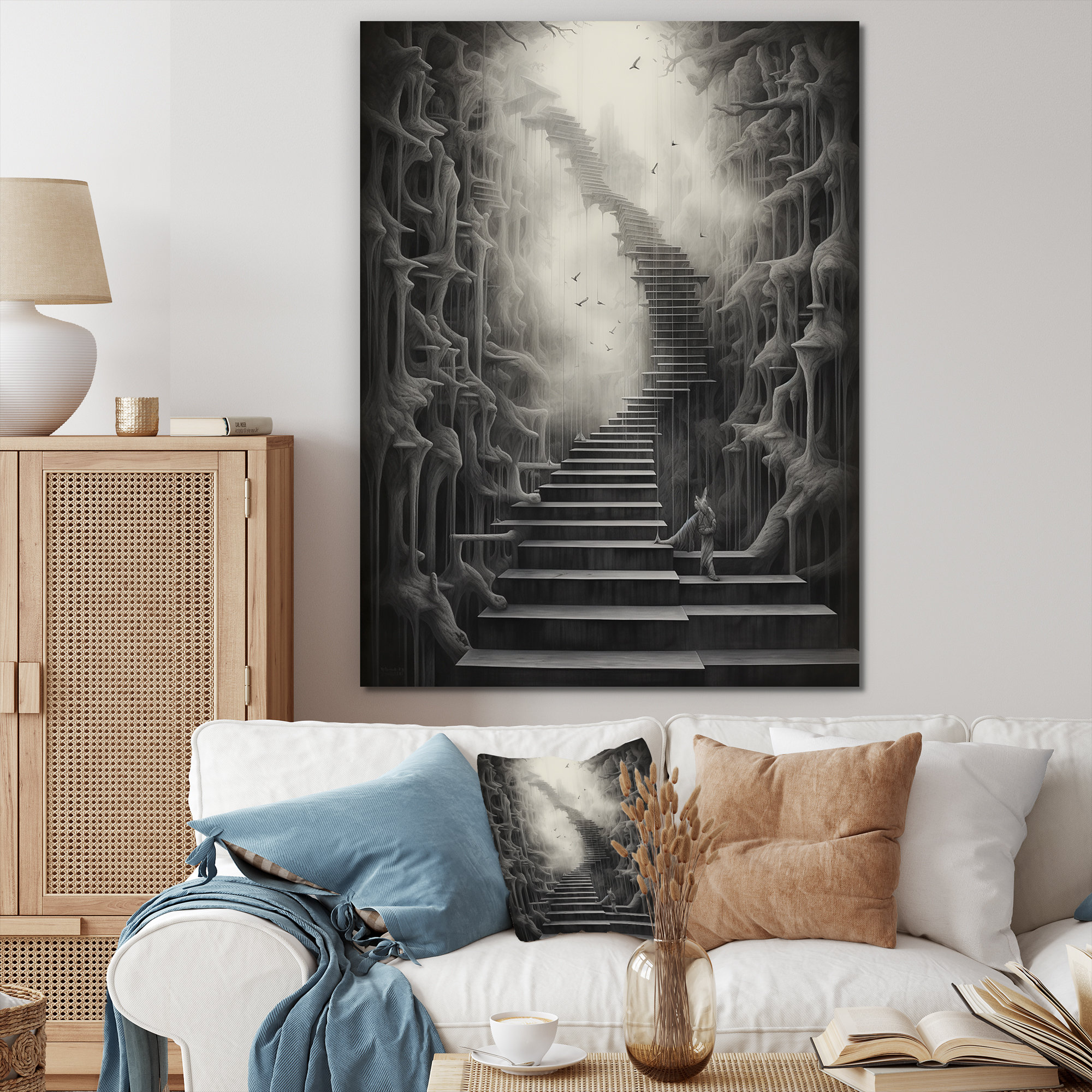 Design Art Grey Surreal Ascending Shadows III - Surrealism Wall Art ...