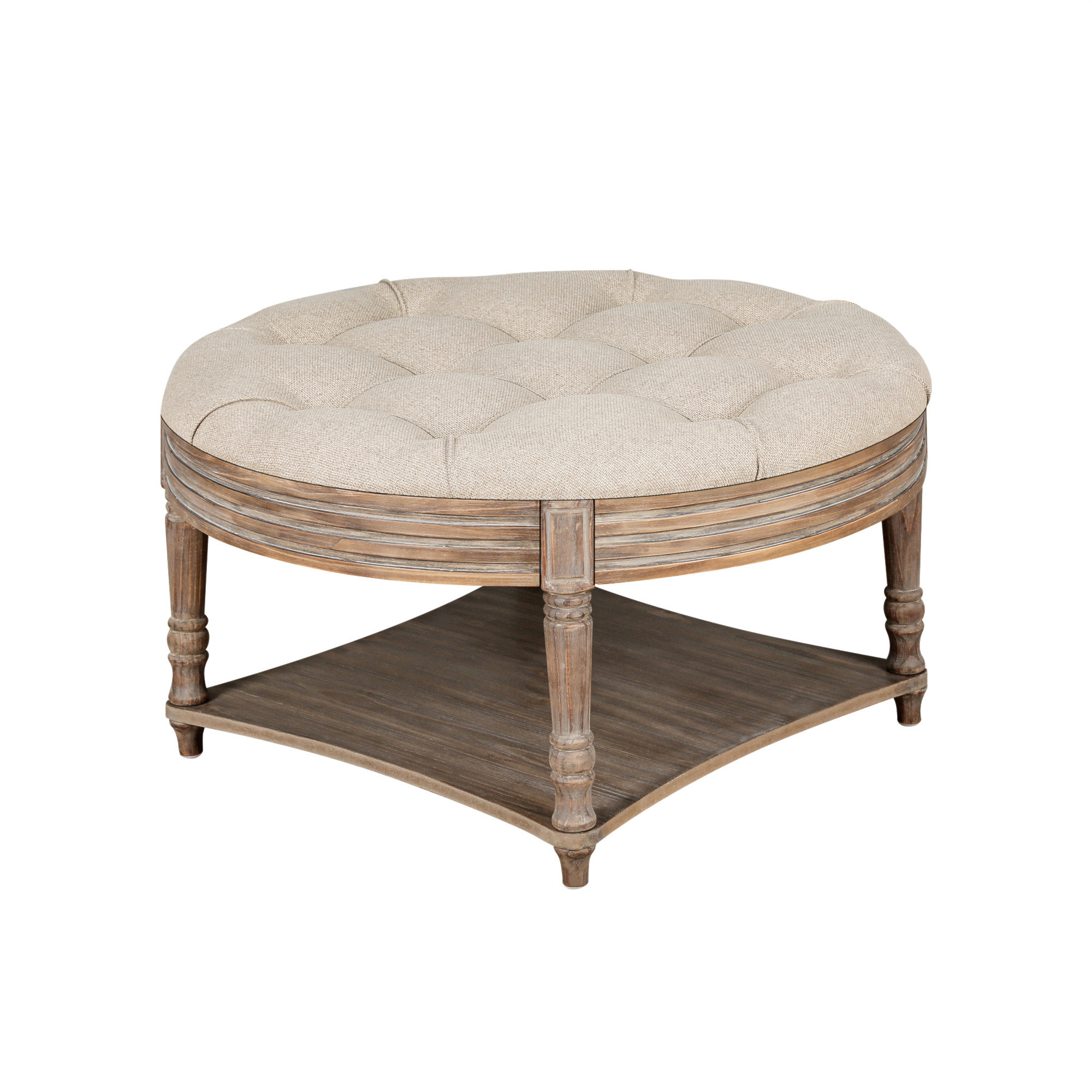 Ophelia & Co. Large Round Ottoman Coffee Table 2 Tier Oversized Button ...