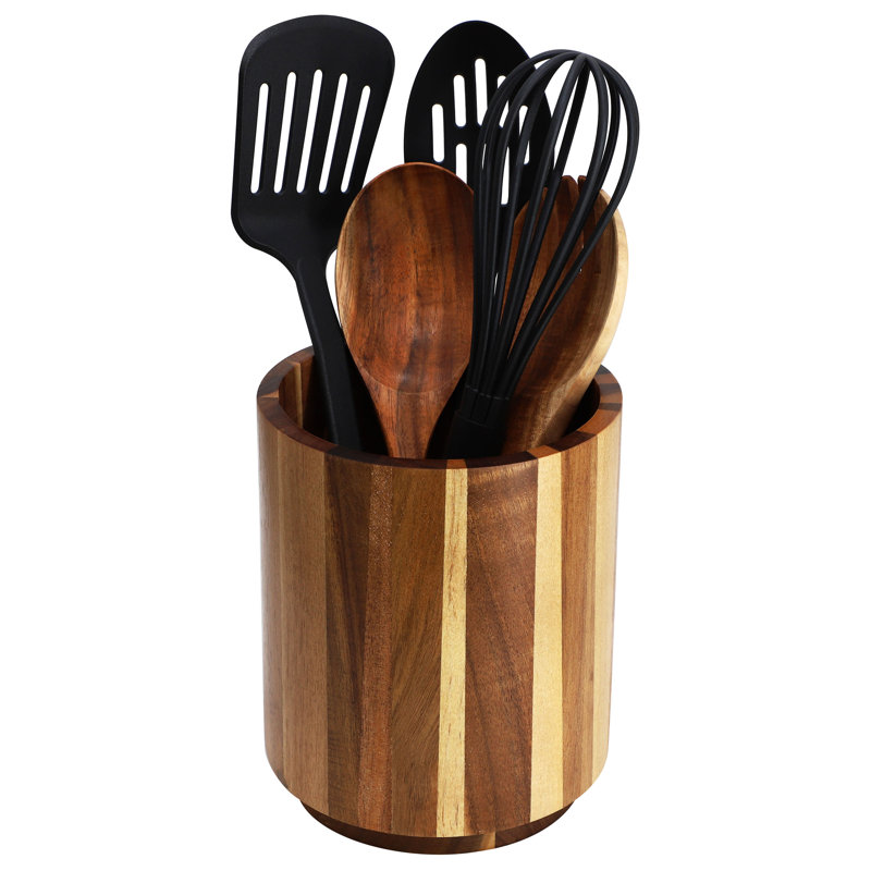 Millwood Pines Round Rotating Utensil Caddy in Acacia Wood | Wayfair