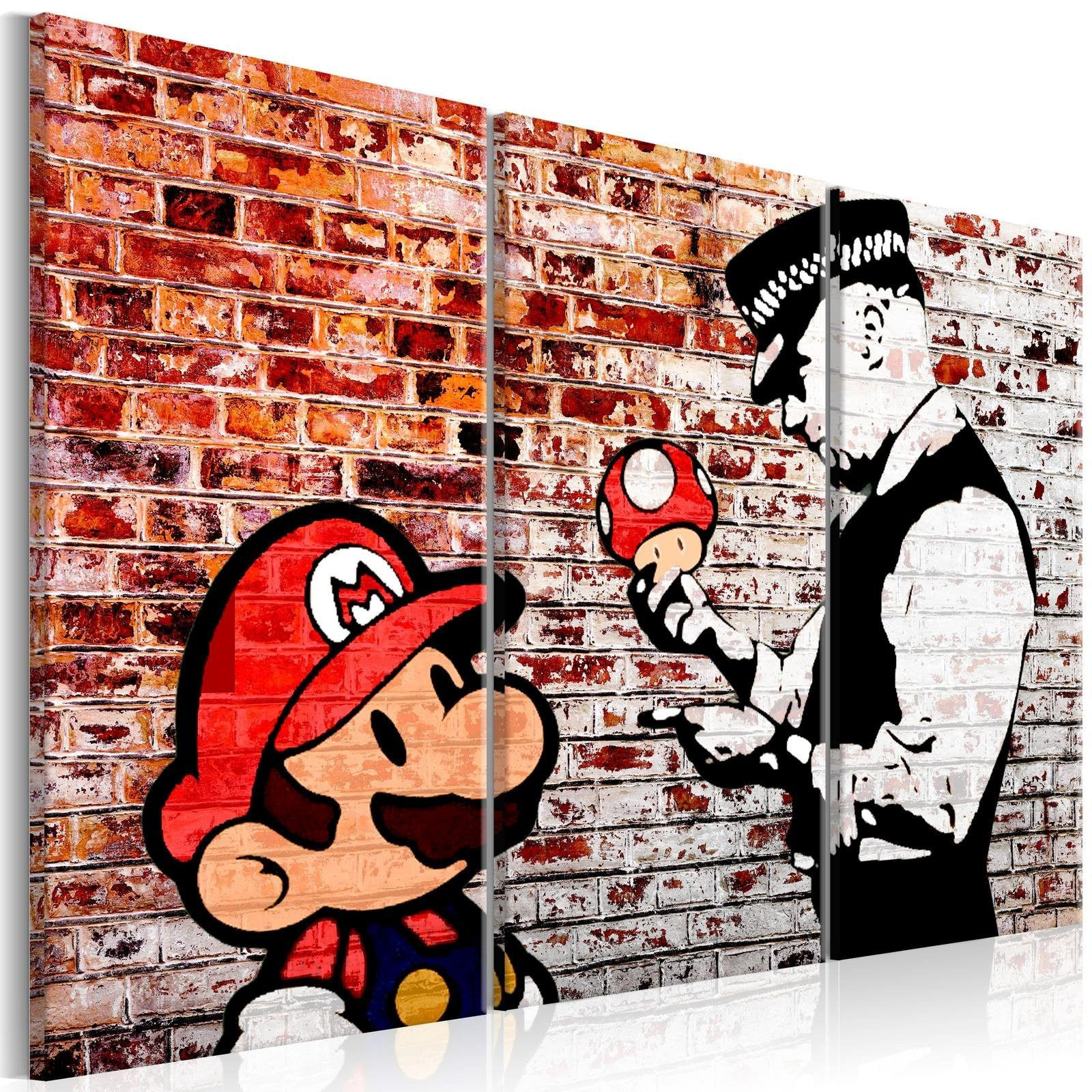 Tiptophomedecor Banksy Mario And Cop On Brick On Canvas 5 Pieces Print ...