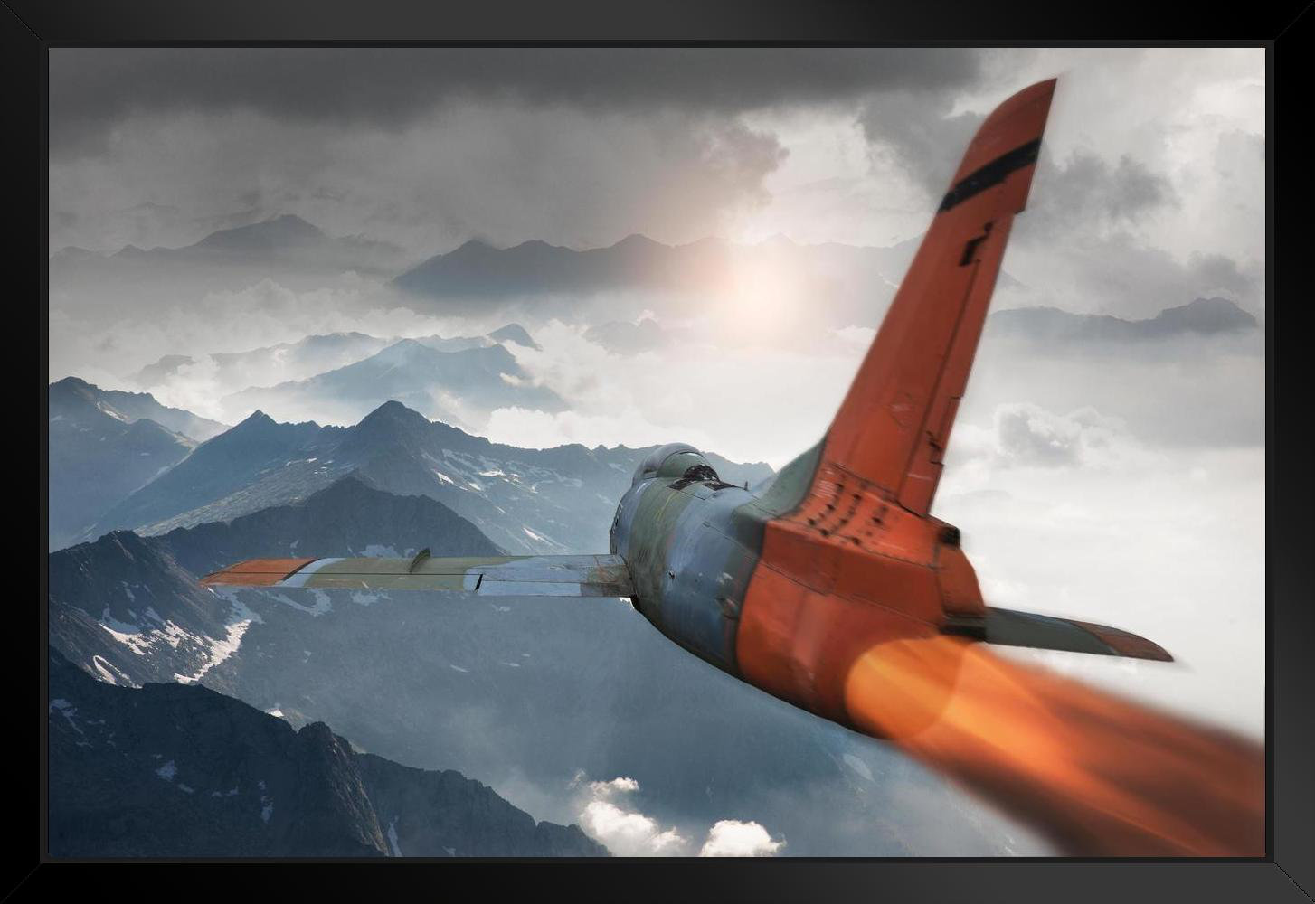 Latitude Run® Army Jet Flying Over Mountains Photo Art Print Black Wood ...