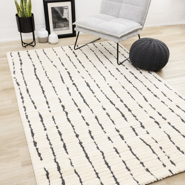 Union Rustic Latasia Soft Natural Lines Black/Cream Indoor Area Rug ...
