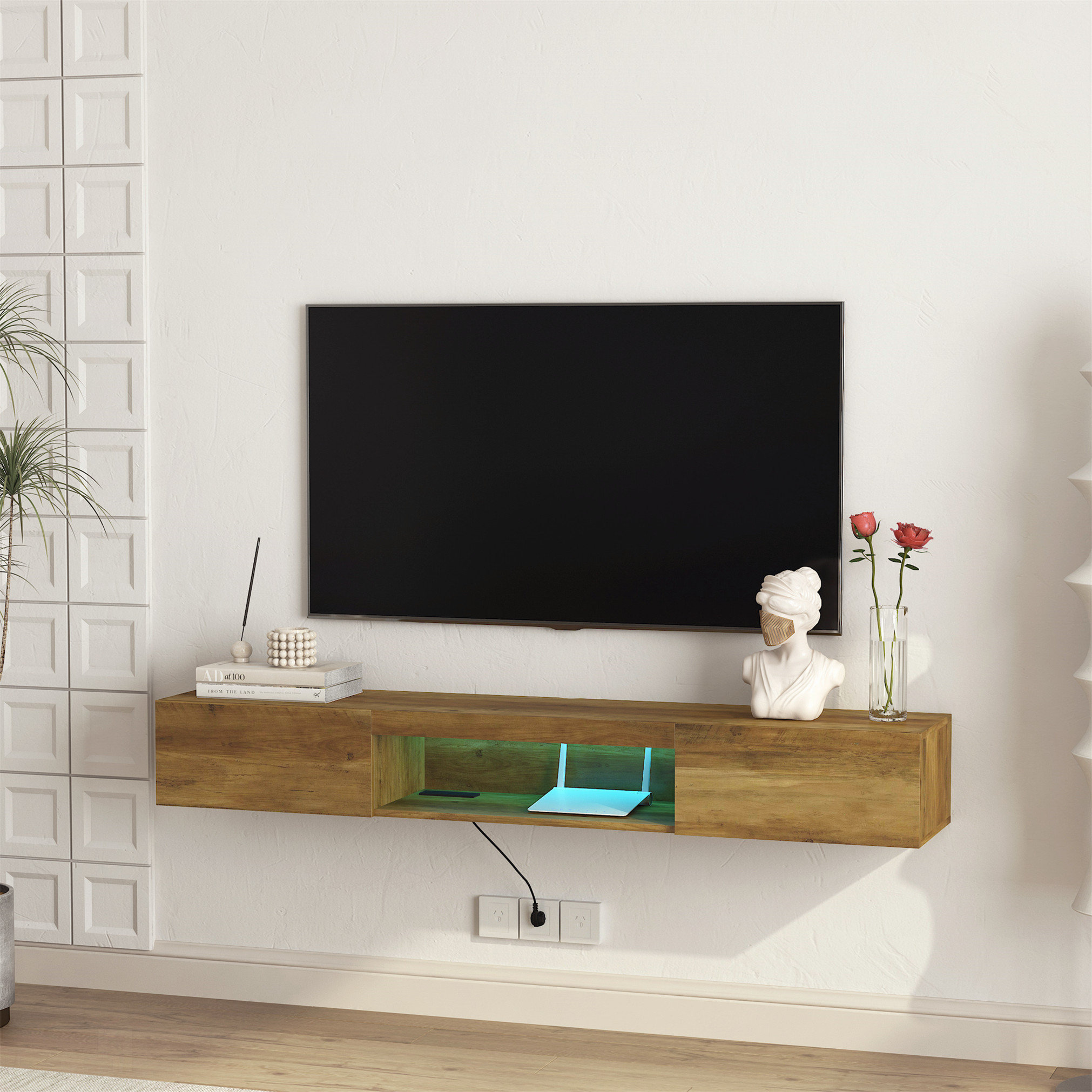Ivy Bronx Versatile Floating TV Stand with LED Lights and Ample Storage for Modern Entertainment ...