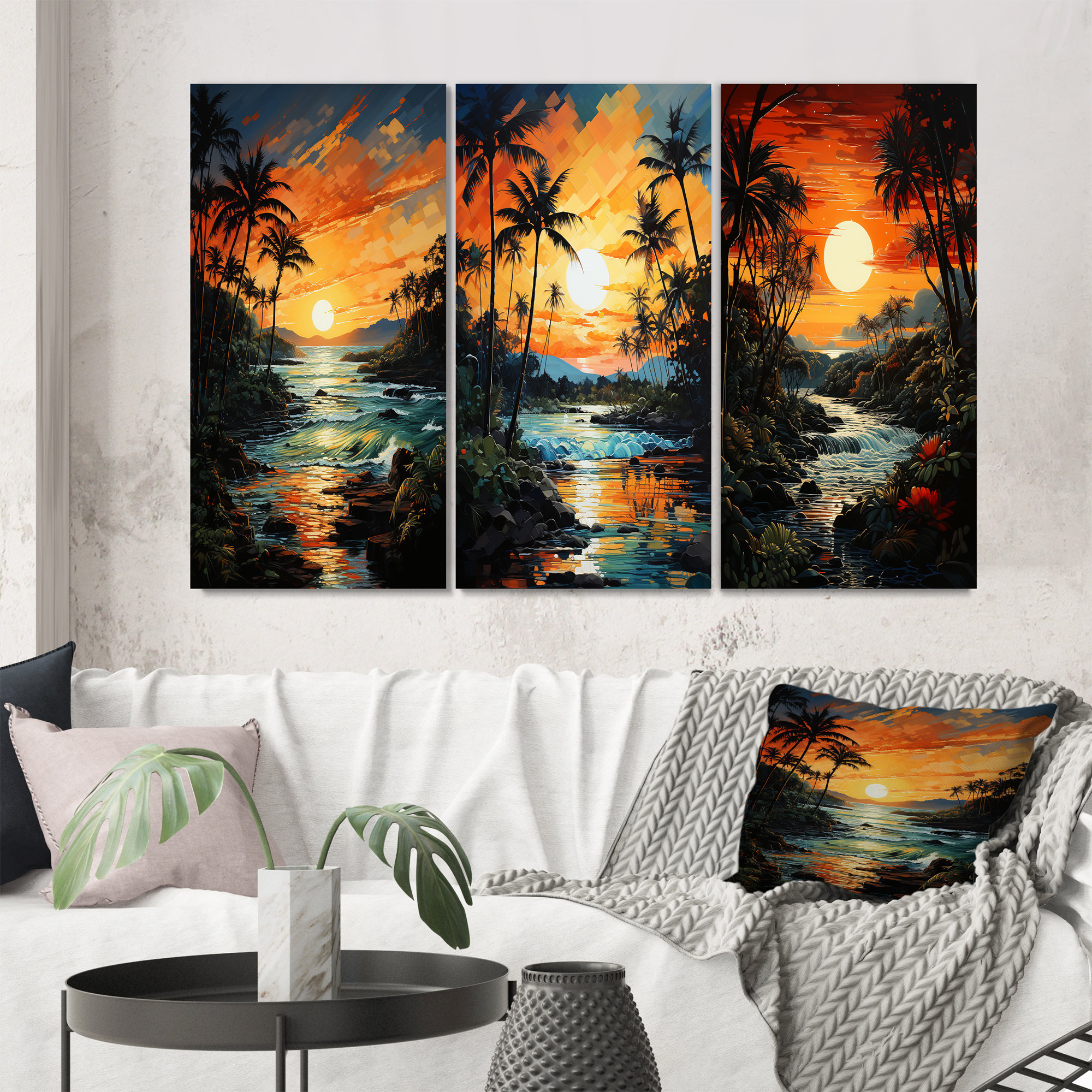 Bay Isle Home™ Palm Trees Tropical Pointillism - Floral Art Set Of 3 ...