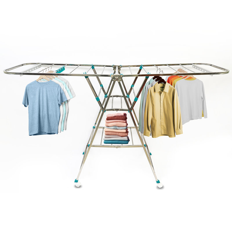 Rebrilliant Three-Layer Indoor Folding Drying Rack with Wheels, Silver ...