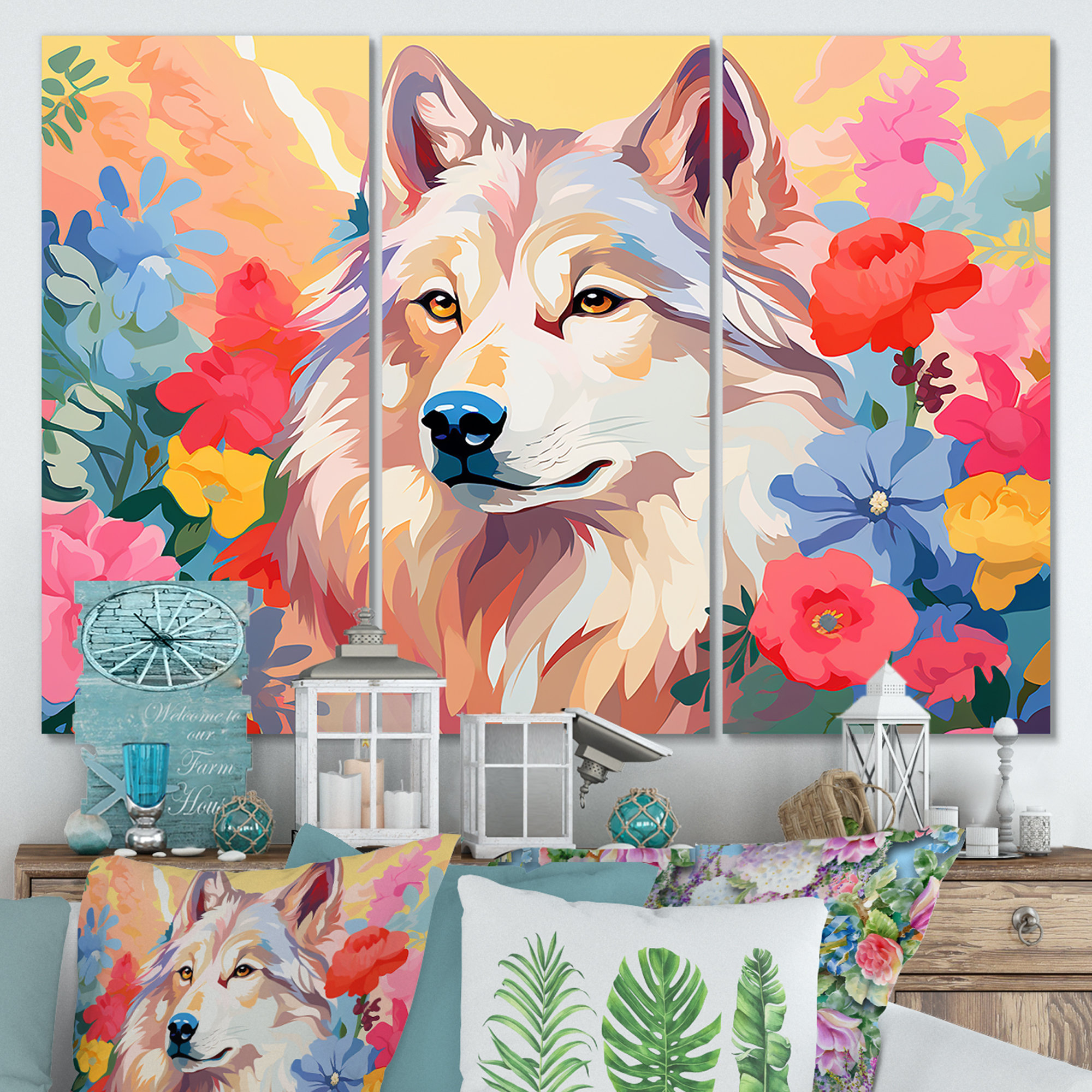 Millwood Pines Impressionist Colorful Wolf Blooms III - Wolf Animal ...