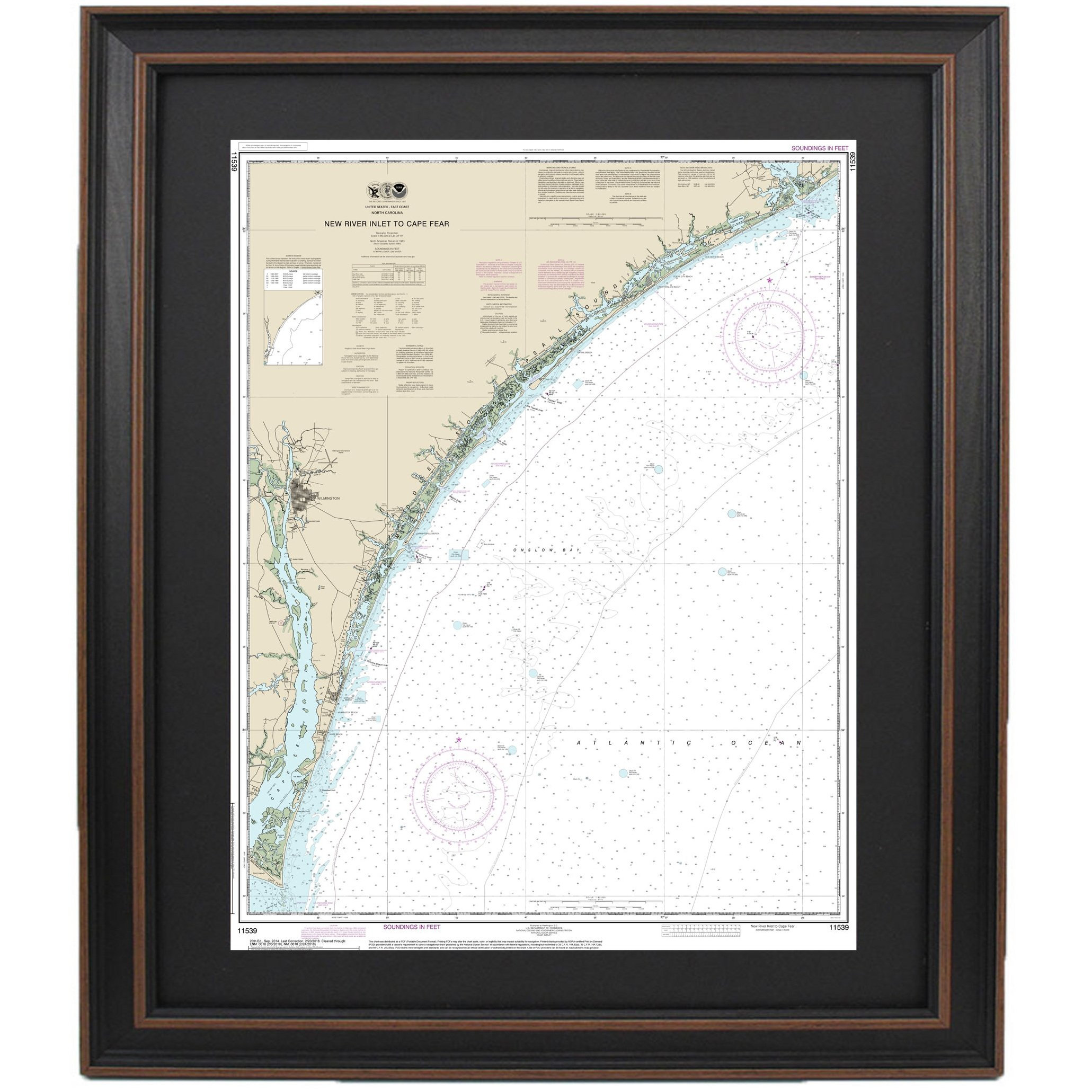 Longshore Tides New River Inlet To Cape Fear | Nautical Chart | Framed ...