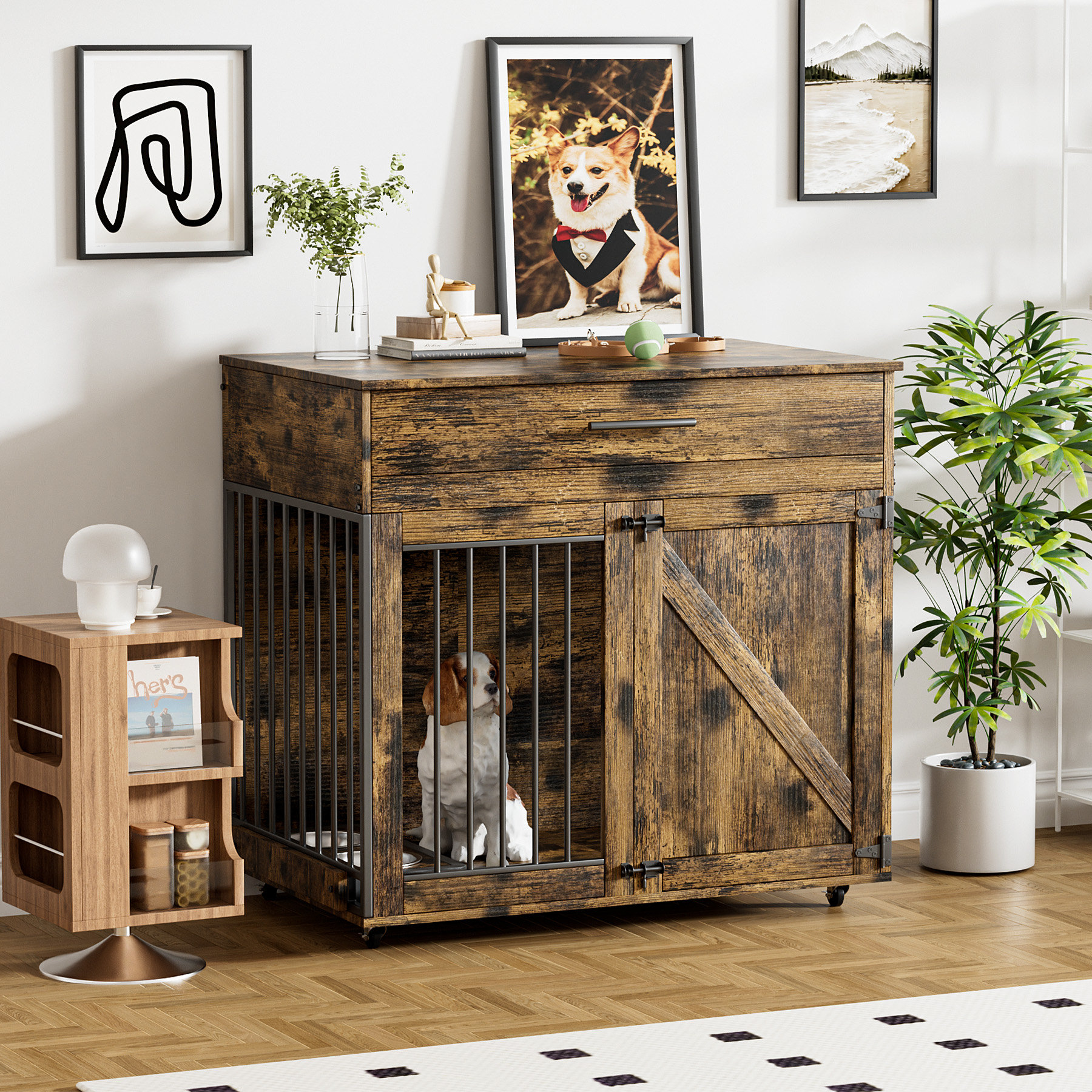 Tucker Murphy Pet™ Wooden Dog Crate Furniture With One Storage Drawer ...