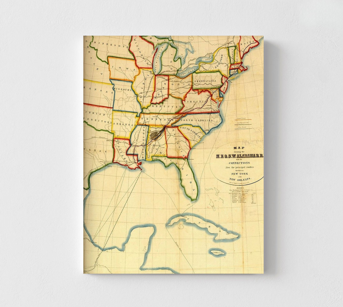 WeFrameArt NE And SW Alabama Railroad 1850, Alabama Railroad Map ...