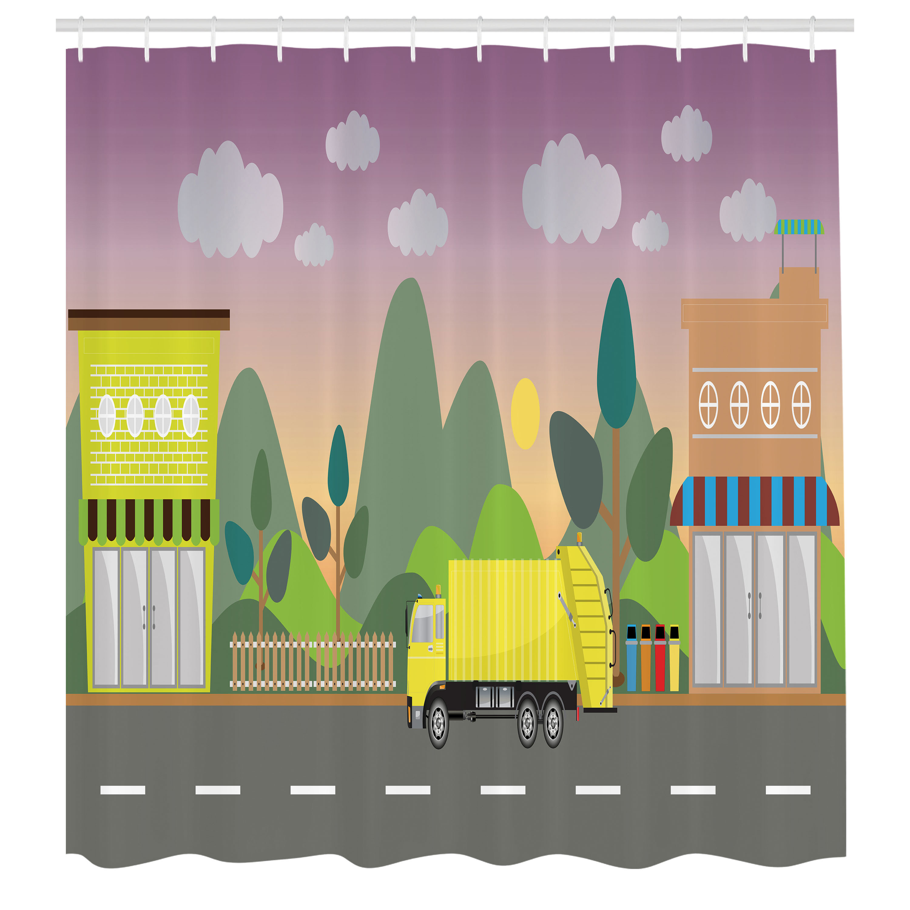 East Urban Home Garbage Truck Shower Curtain Waste Machine in City ...