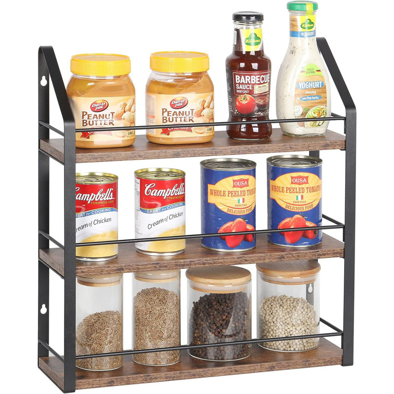 17 Stories Dashyra Wall Mounted Spice Bottle Rack, 3-Tier Storage | Wayfair